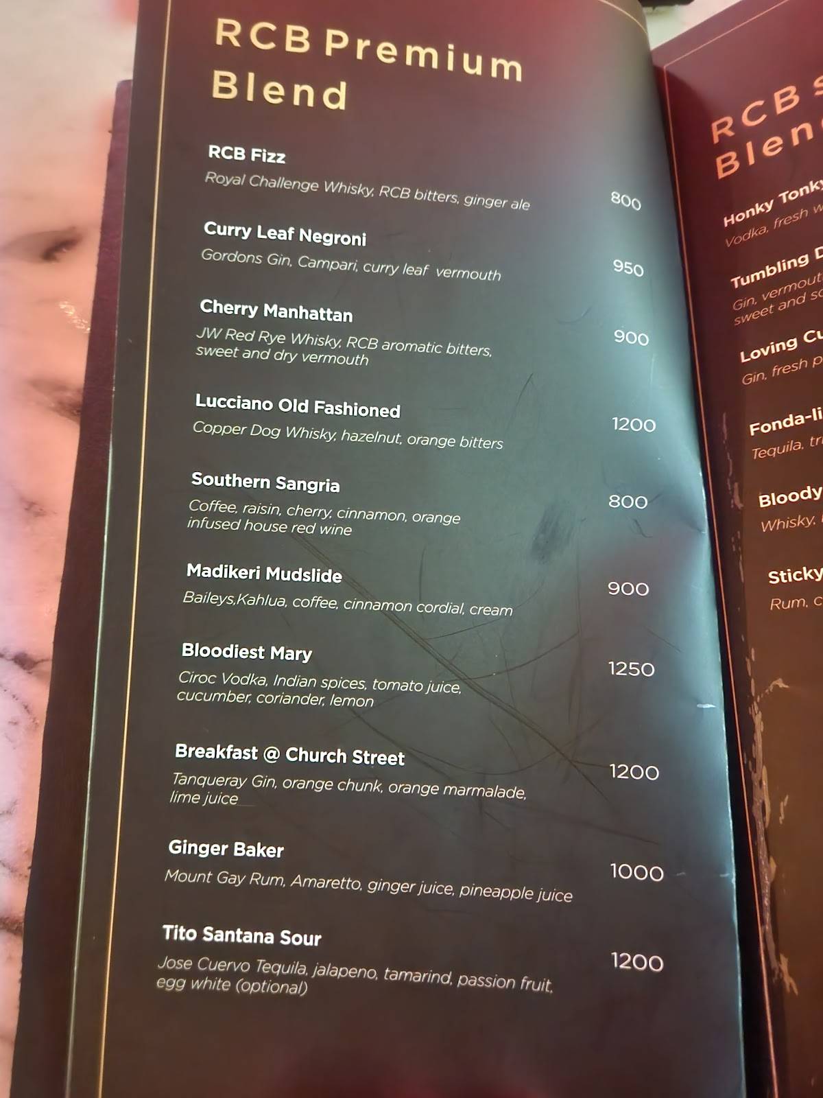Menu at RCB Bar and Cafe, Bengaluru