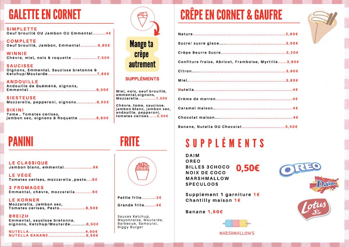 Carta del restaurante RED KORNER SNACK, Carnac