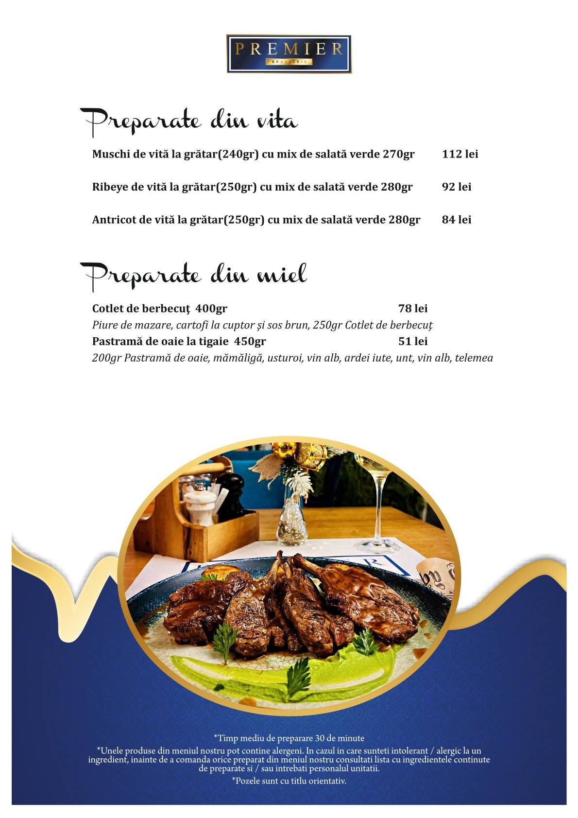 Carta de RESTAURANT PREMIER, Mediaș