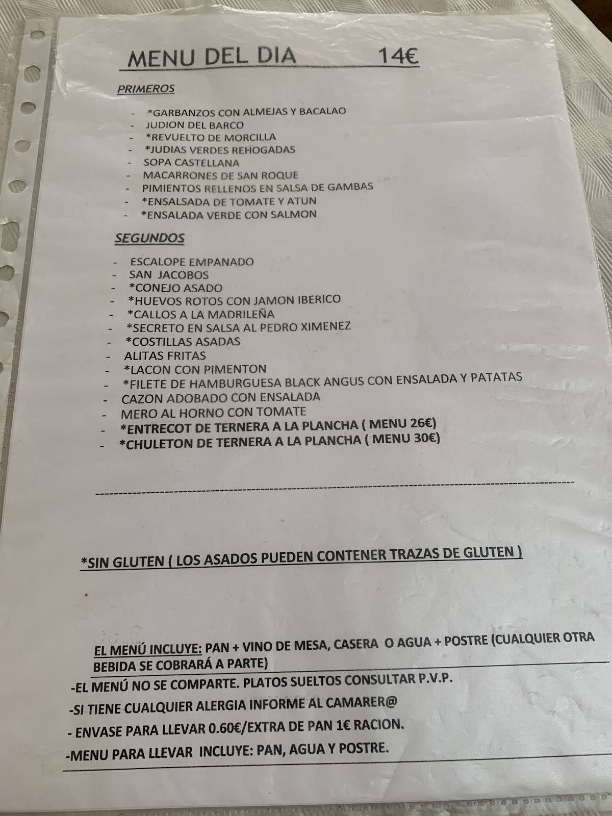 Menu at RESTAURANTE EL TRECE, Piedralaves
