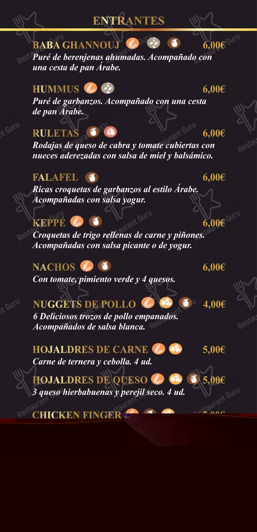 Carta de RESTAURANTE VESTA SHISHA LOUNGE, Valencia