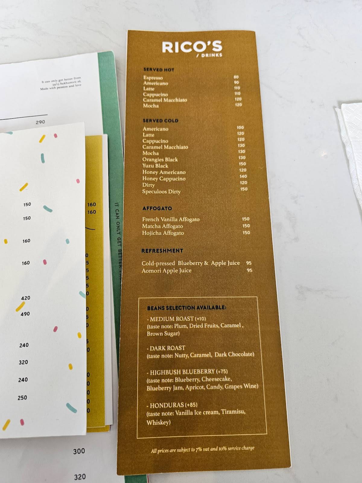 Menu at RICO'S - Sukhumvit 26 cafe, Bangkok