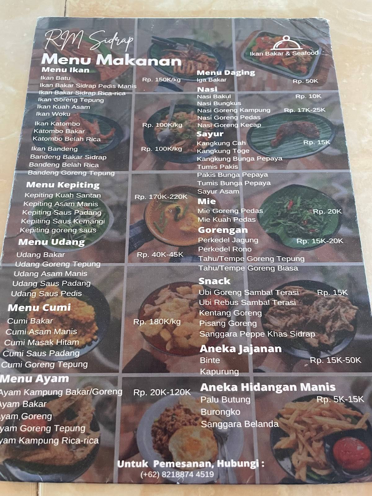 Menu at RM. Sidrap restaurant, Palu, Jl. Basuki Rahmat