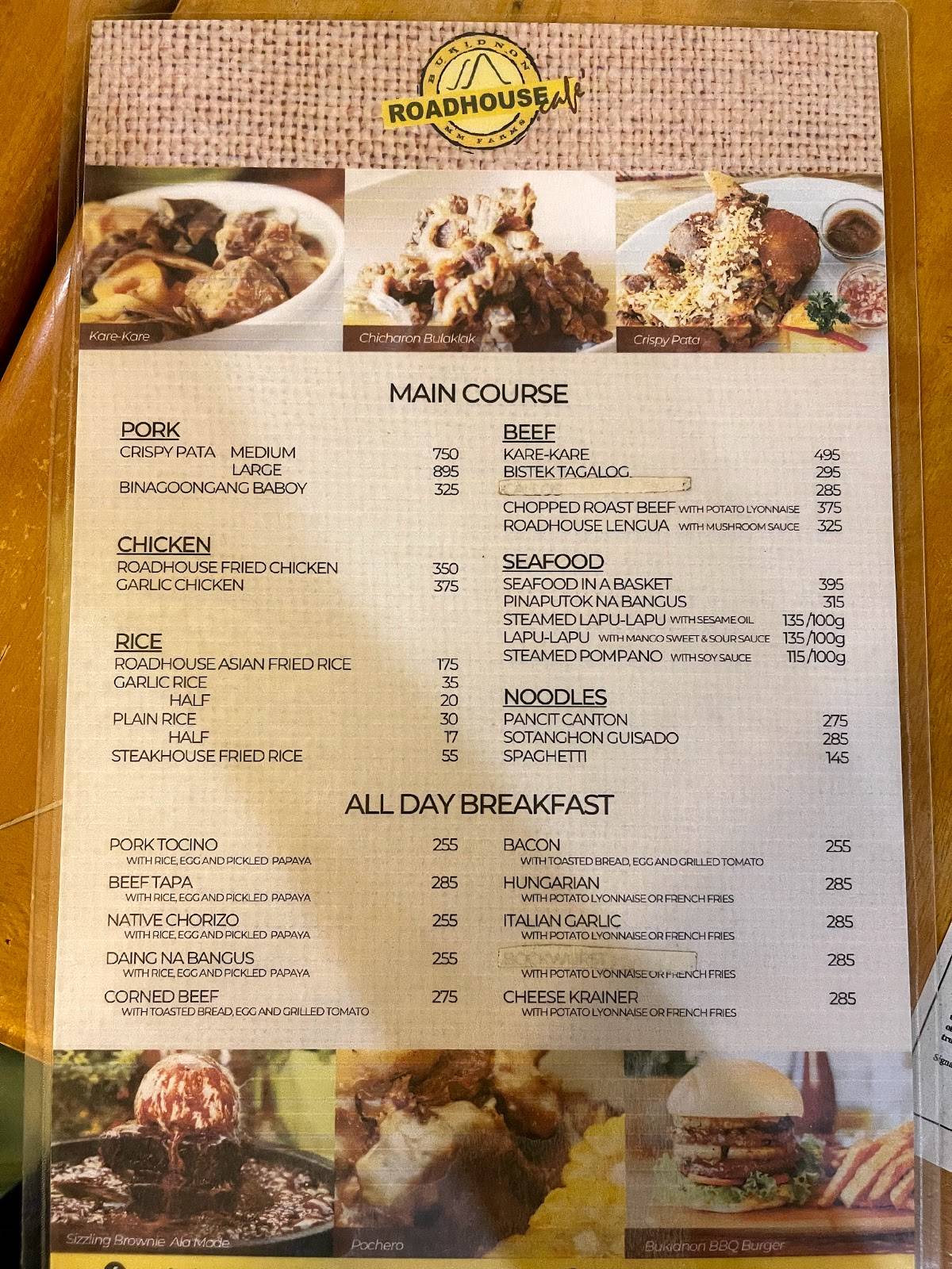 Menu at Roadhouse Café cafe, Davao City, SM CITY DAVAO Building