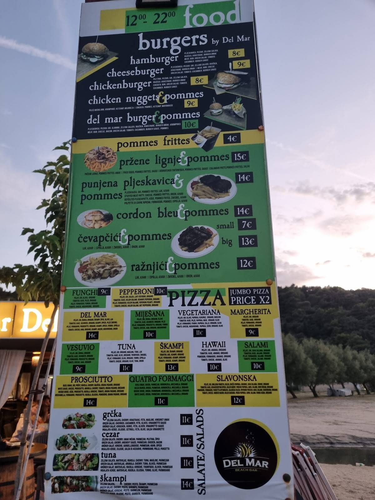 Menu au Beach Bar Del Mar - Veli Mel, Rab, Kampor bb