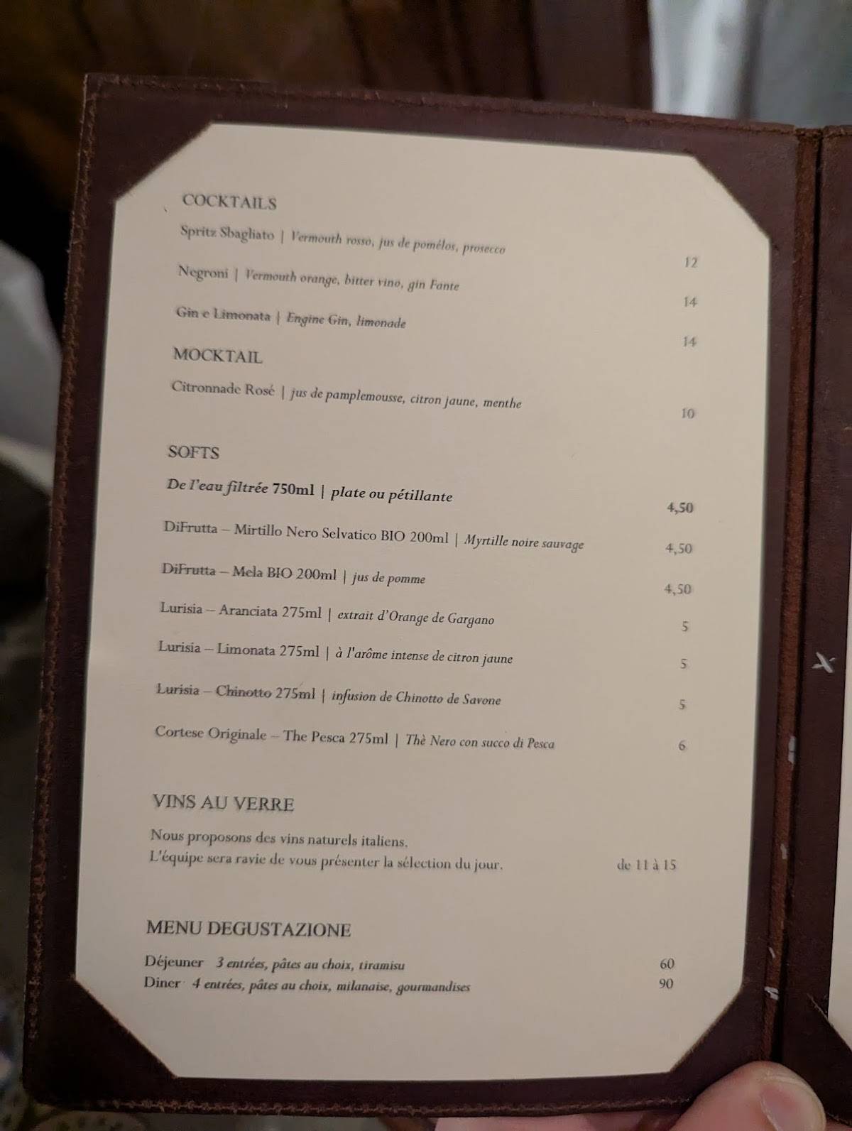 Menu at Racines restaurant, Paris, 8 Pass. des Panoramas