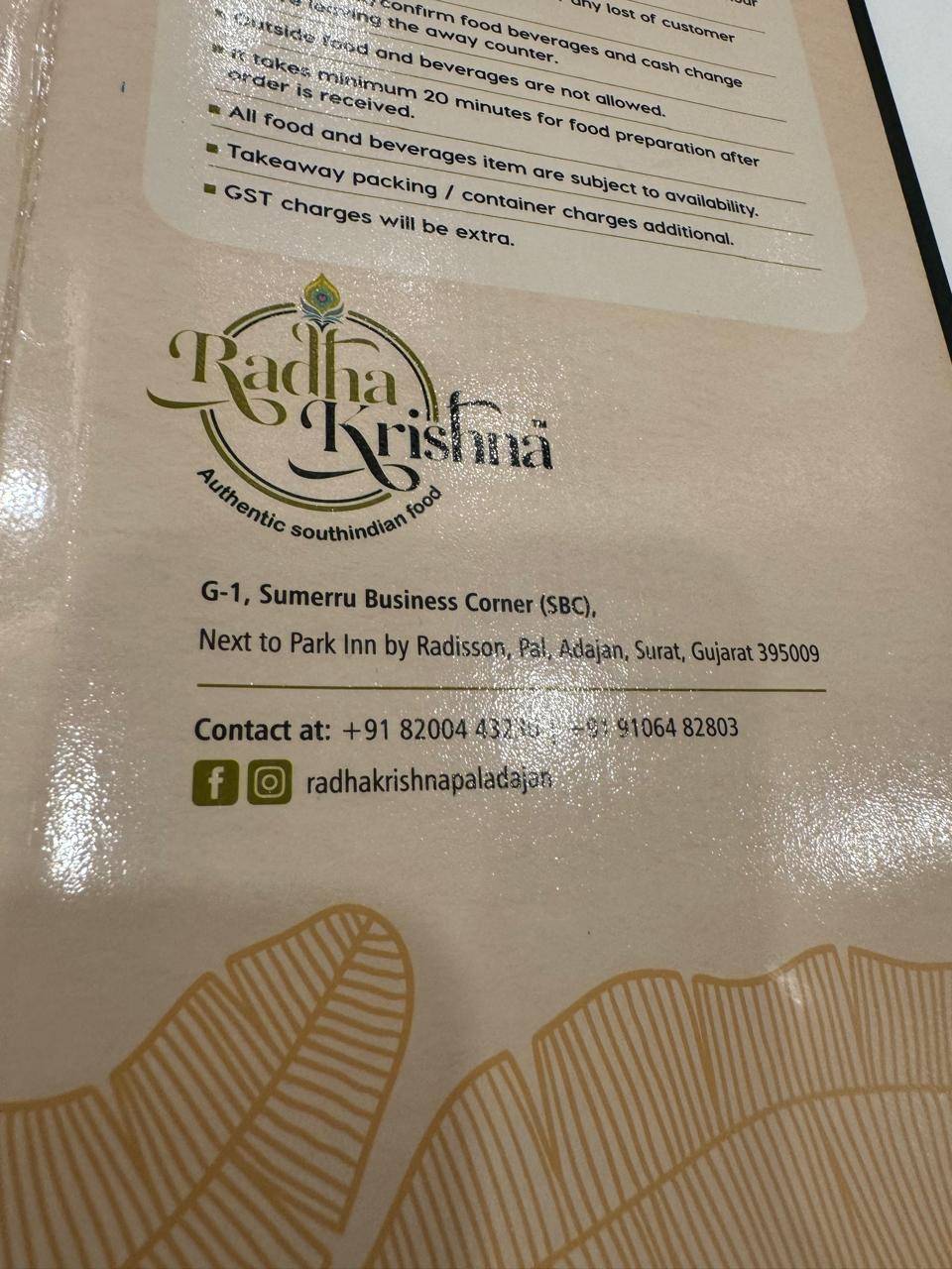 Menu at Radha Krishna Restaurant, Surat, Sumerru Business Corner