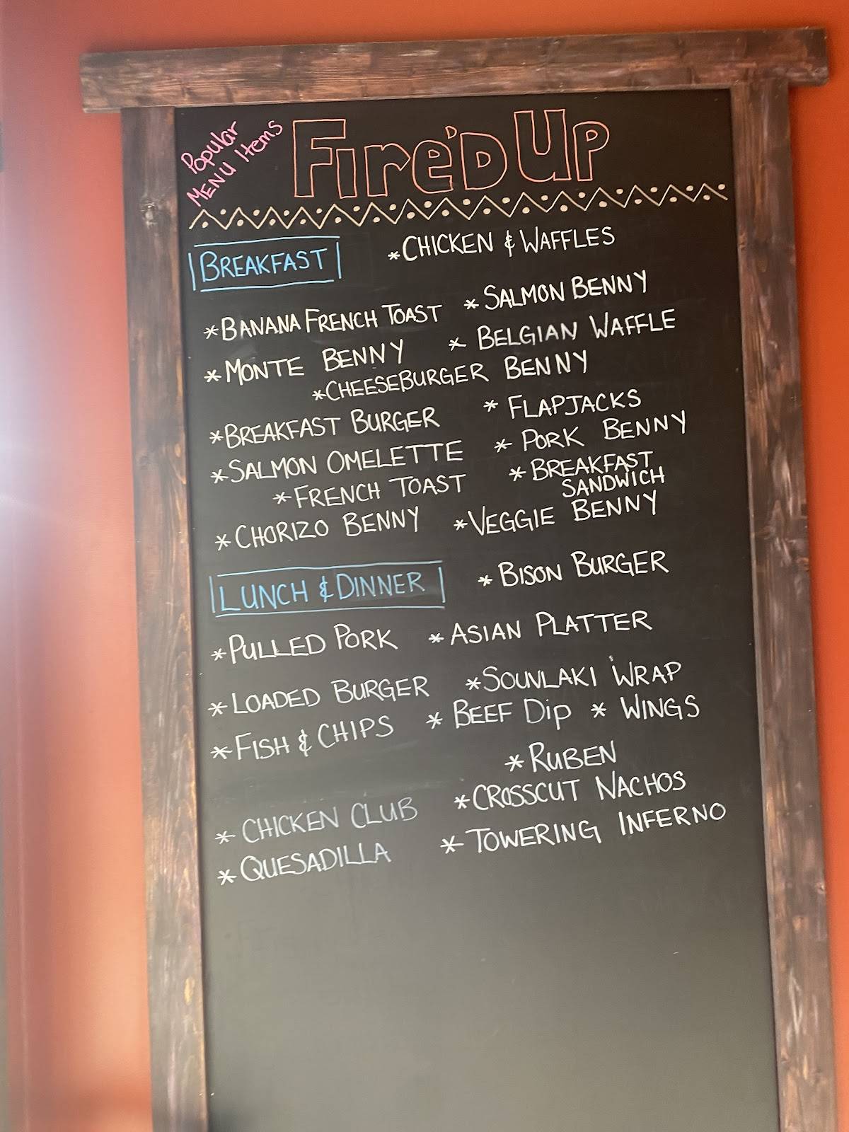 Menu at Fire'D Up Breakfast and Burgers restaurant, Radium Hot Springs
