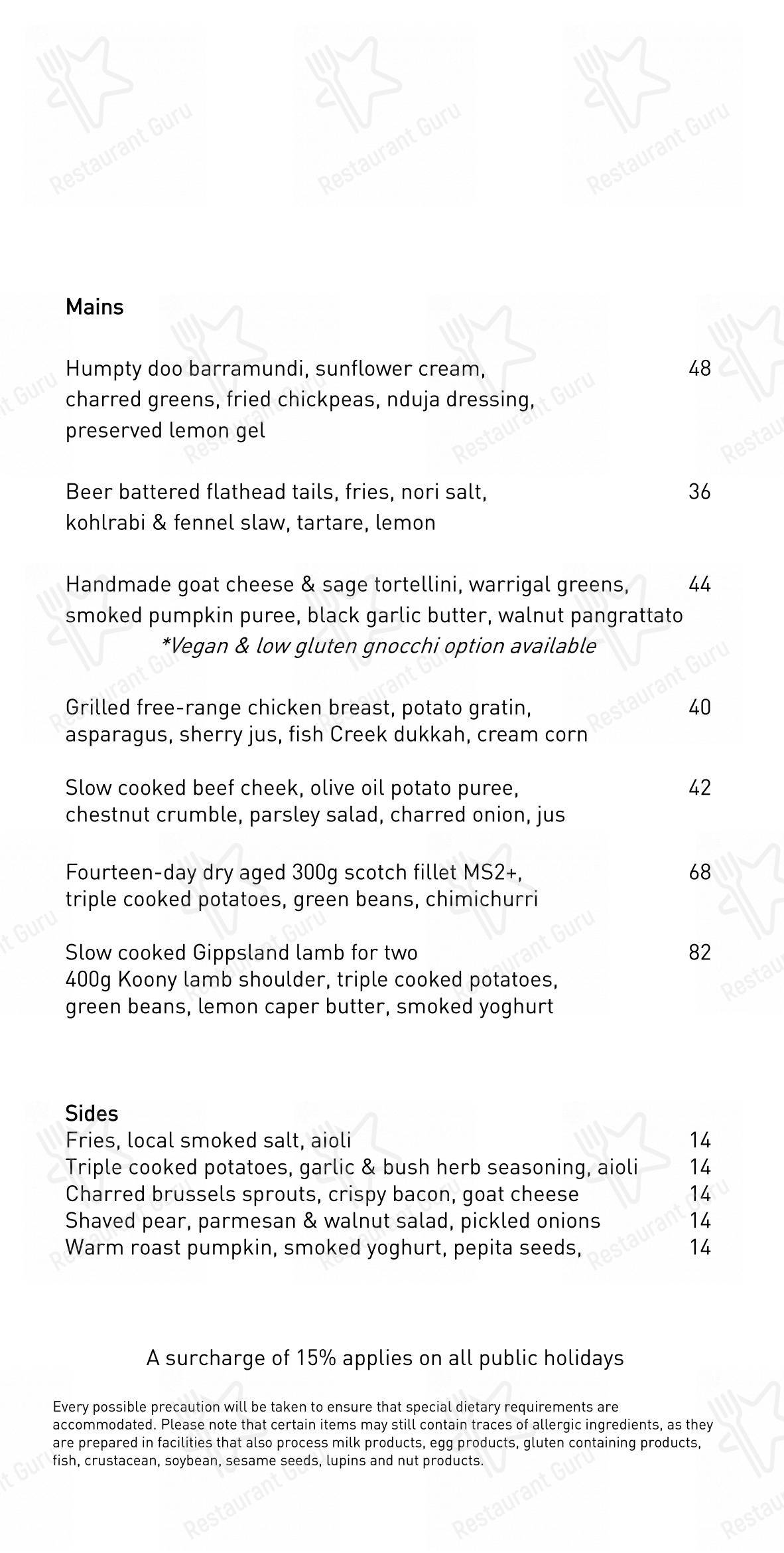 Menu at Radius Restaurant, Inverloch, 70 Cape Paterson-Inverloch Rd