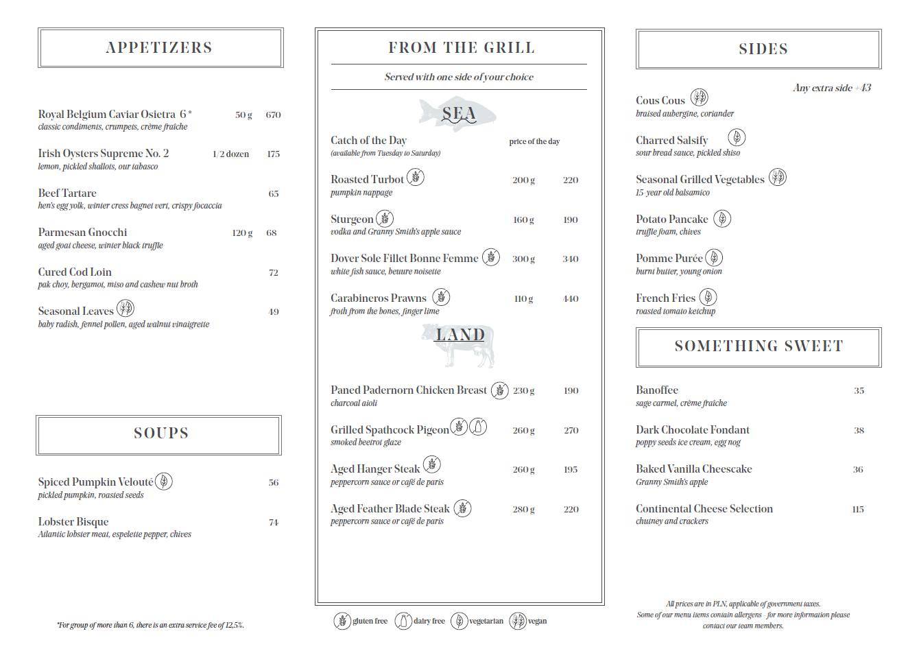 Menu at Raffles Europejski Warsaw restaurant, Warsaw