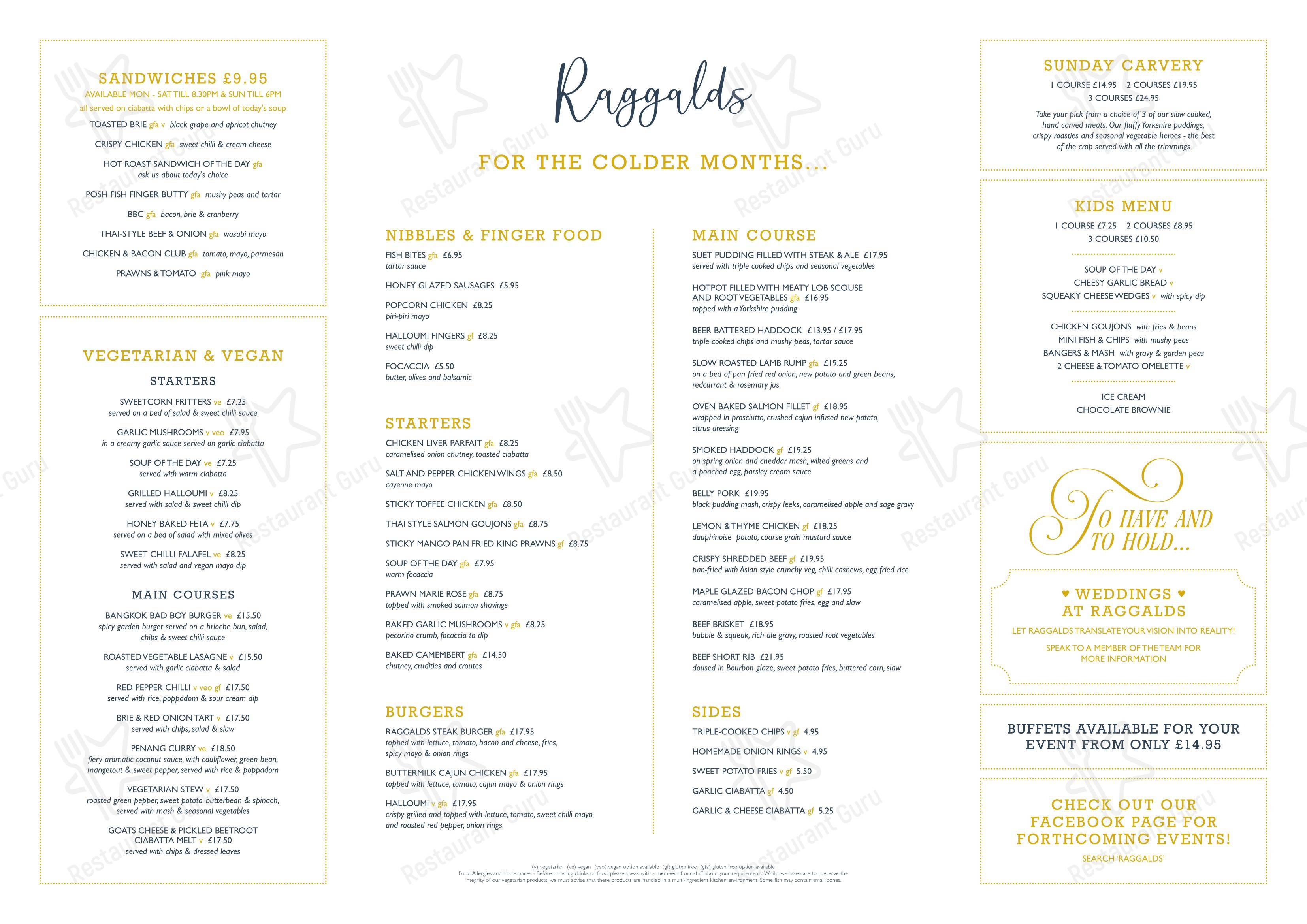 Menu at Raggalds pub & bar, Bradford, Brighouse and Denholme Rd
