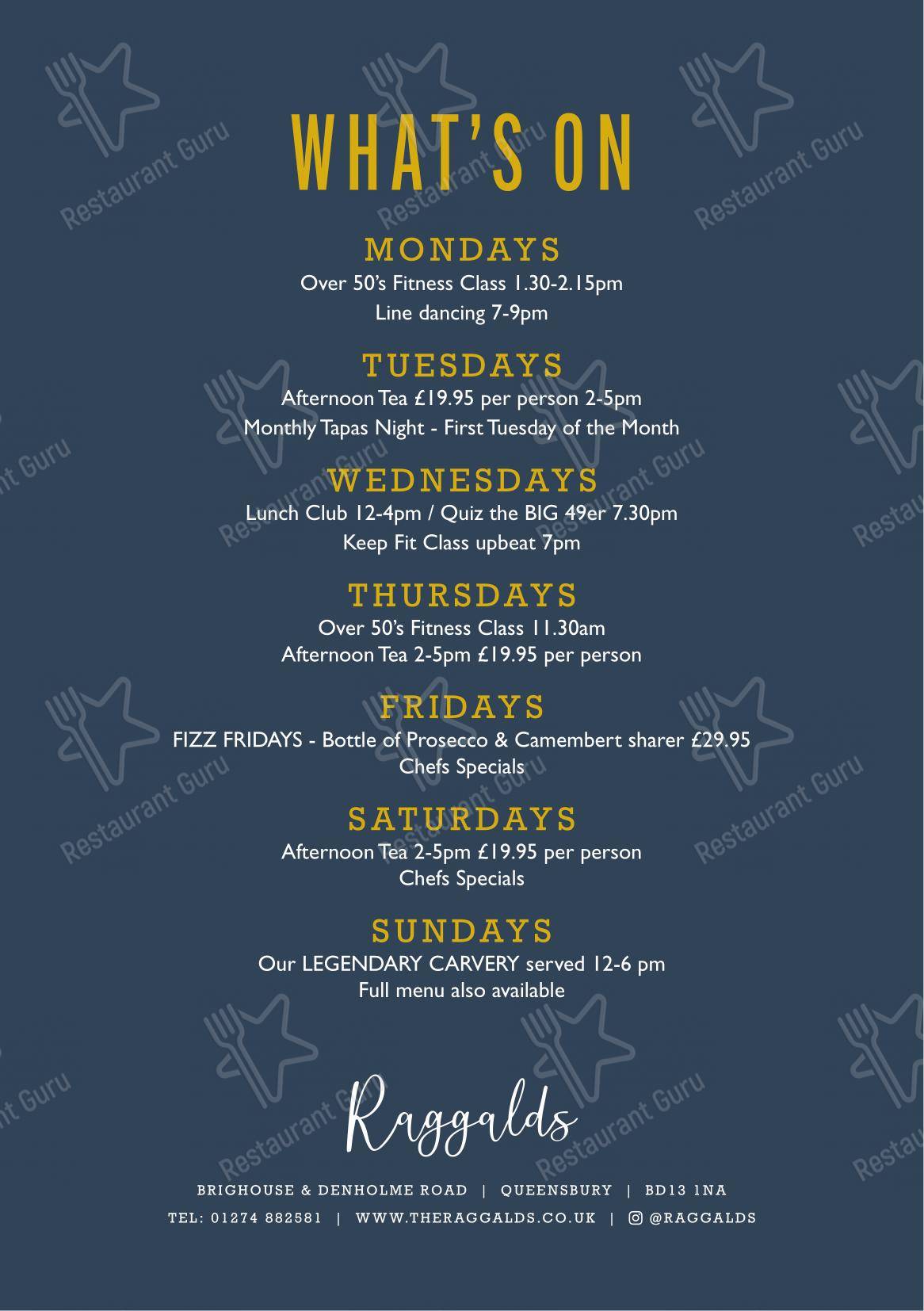 Menu at Raggalds pub & bar, Bradford, Brighouse and Denholme Rd