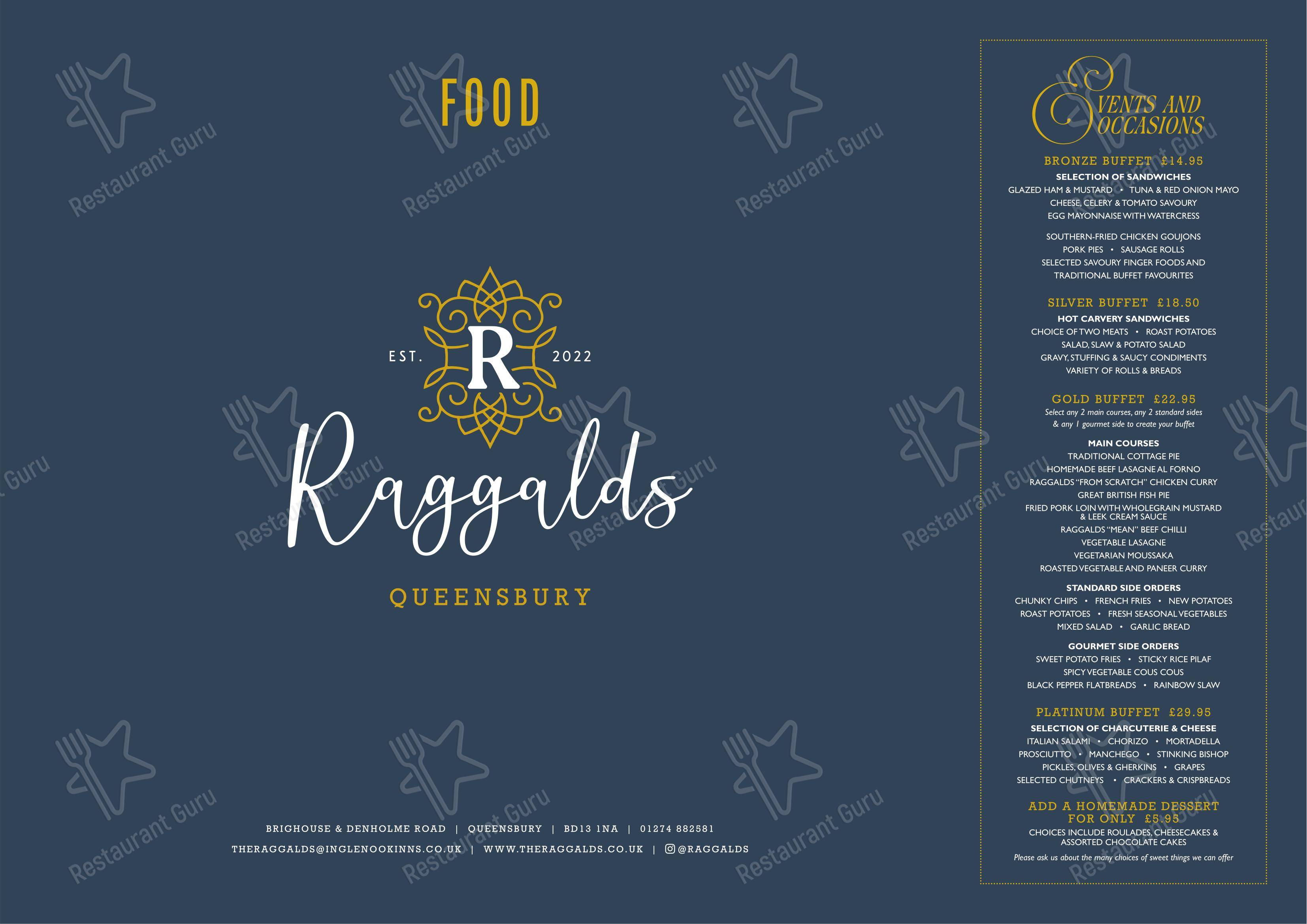 Menu at Raggalds pub & bar, Bradford, Brighouse and Denholme Rd
