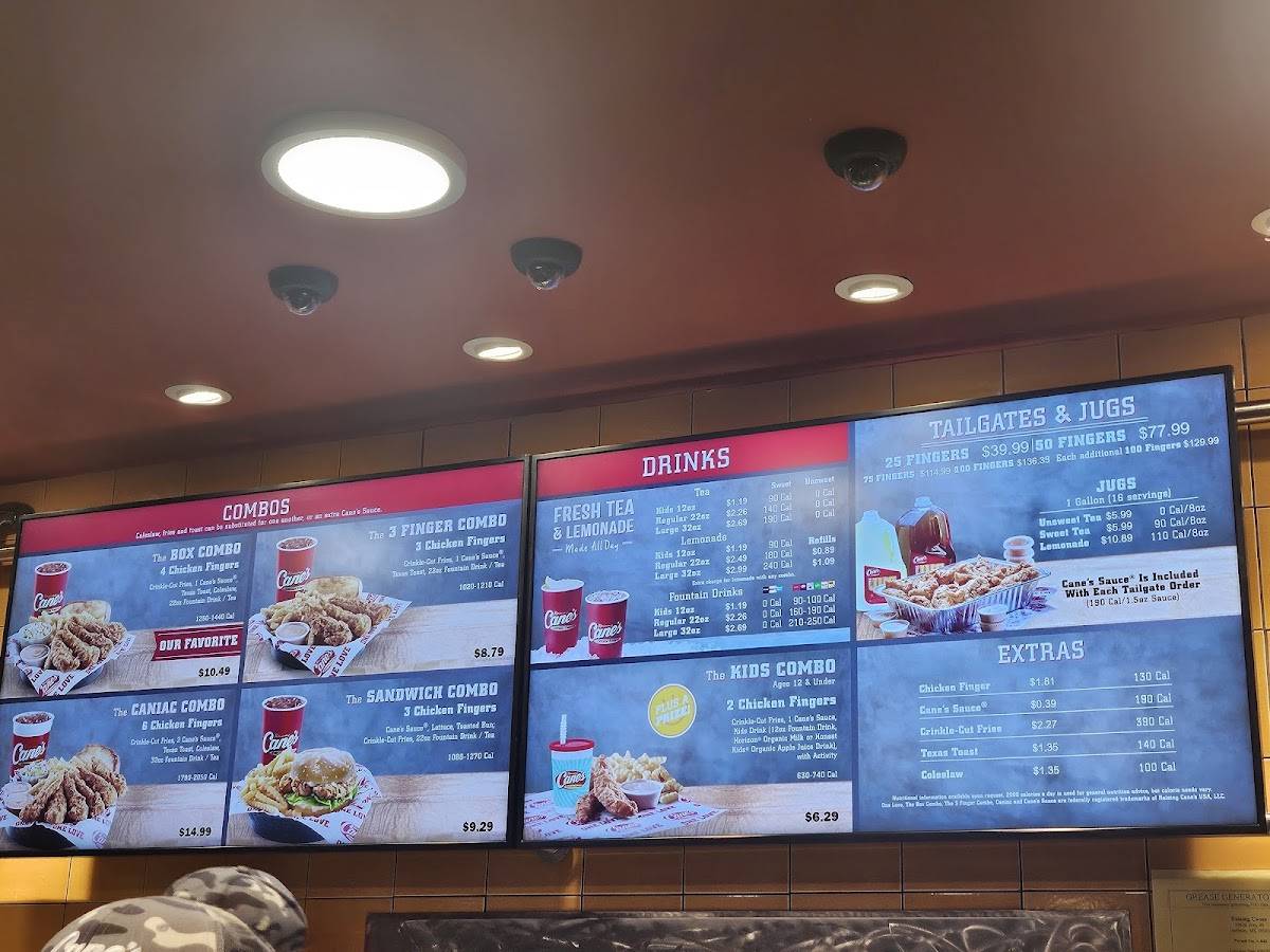 Menu at Raising Cane's Chicken Fingers fast food, Gulfport, US 49