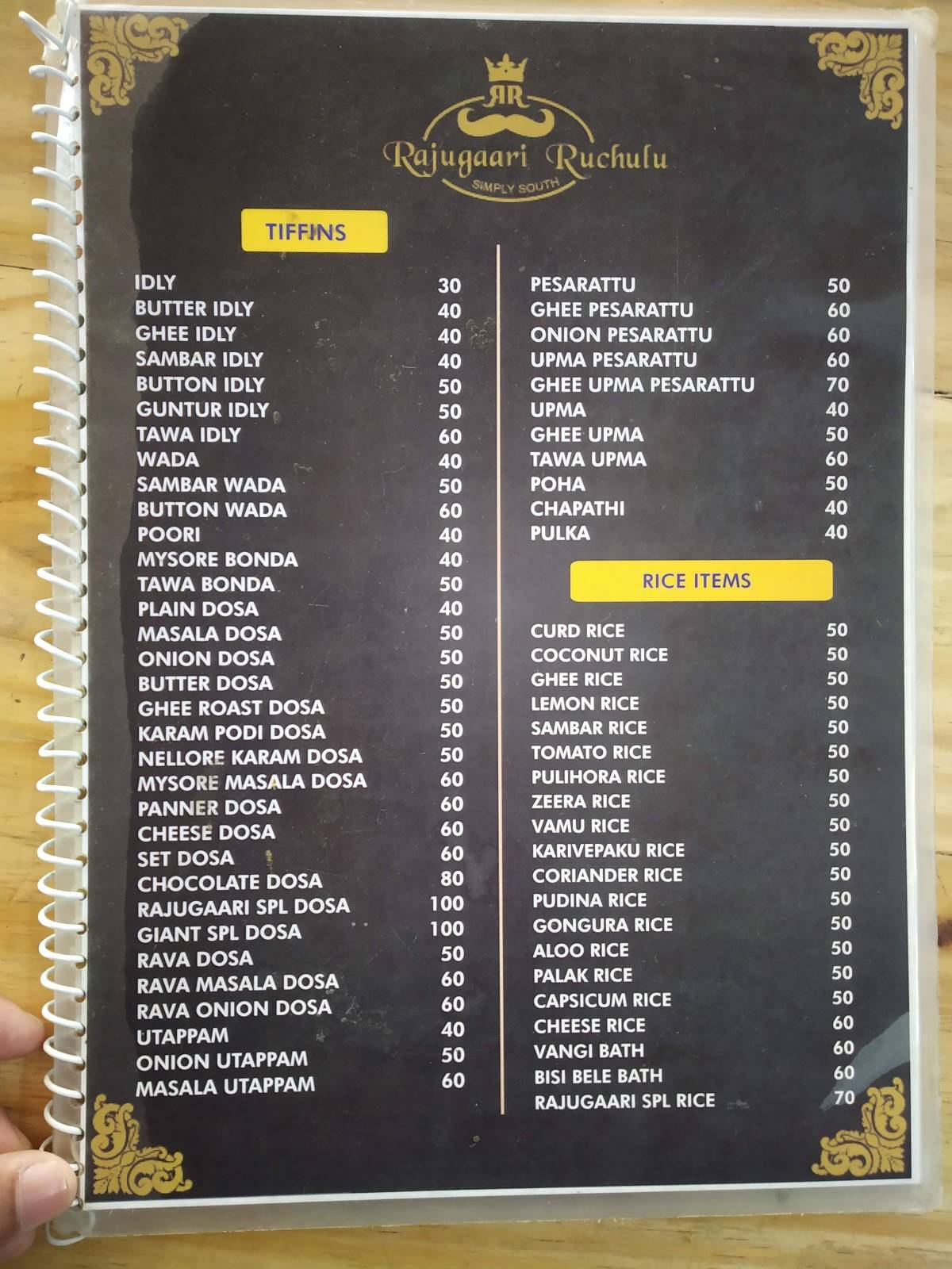 Menu at Rajugari Ruchulu, Hyderabad, CF6X+W7W