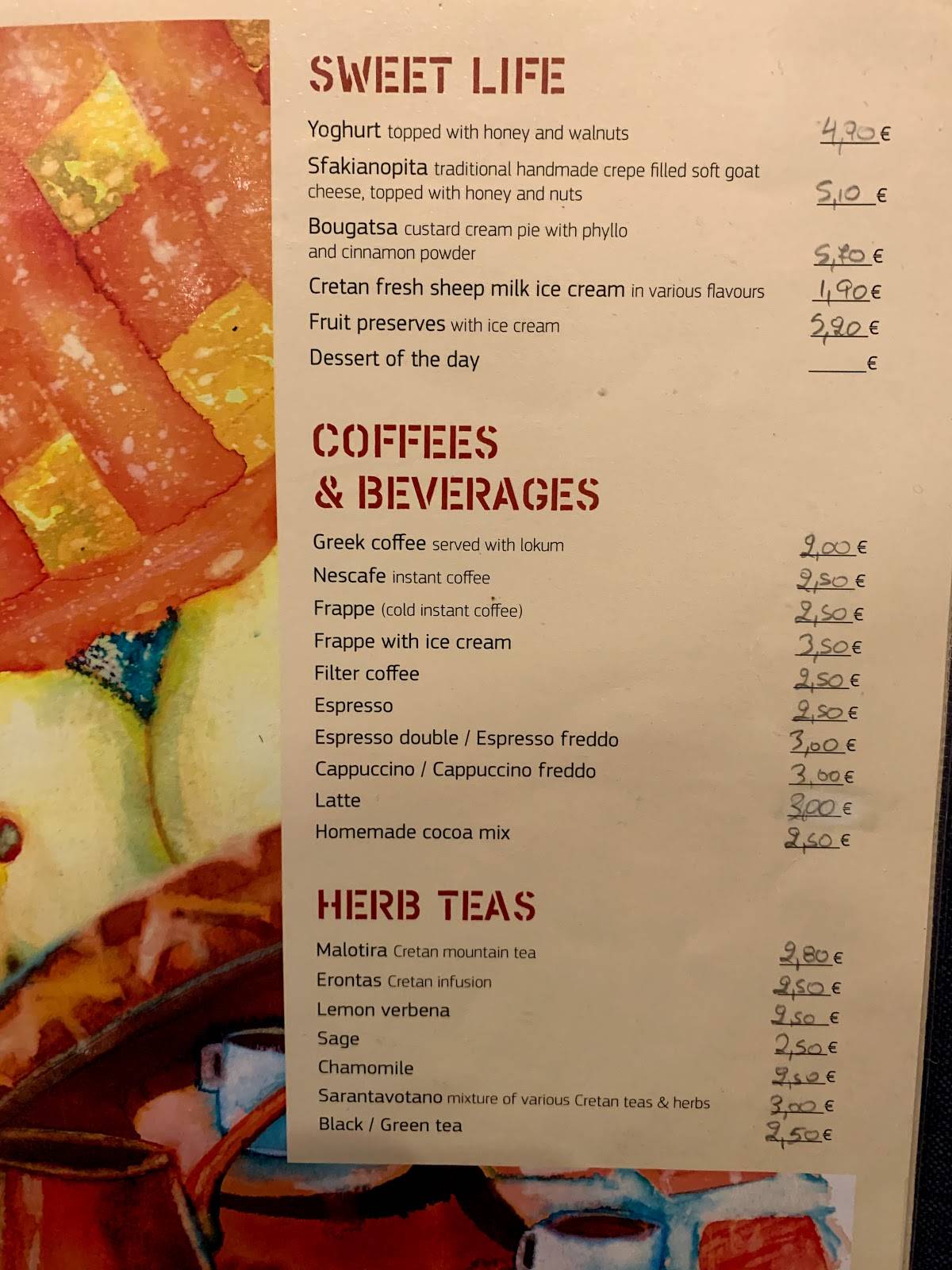Menu at Raki Ba Raki, Rethimno