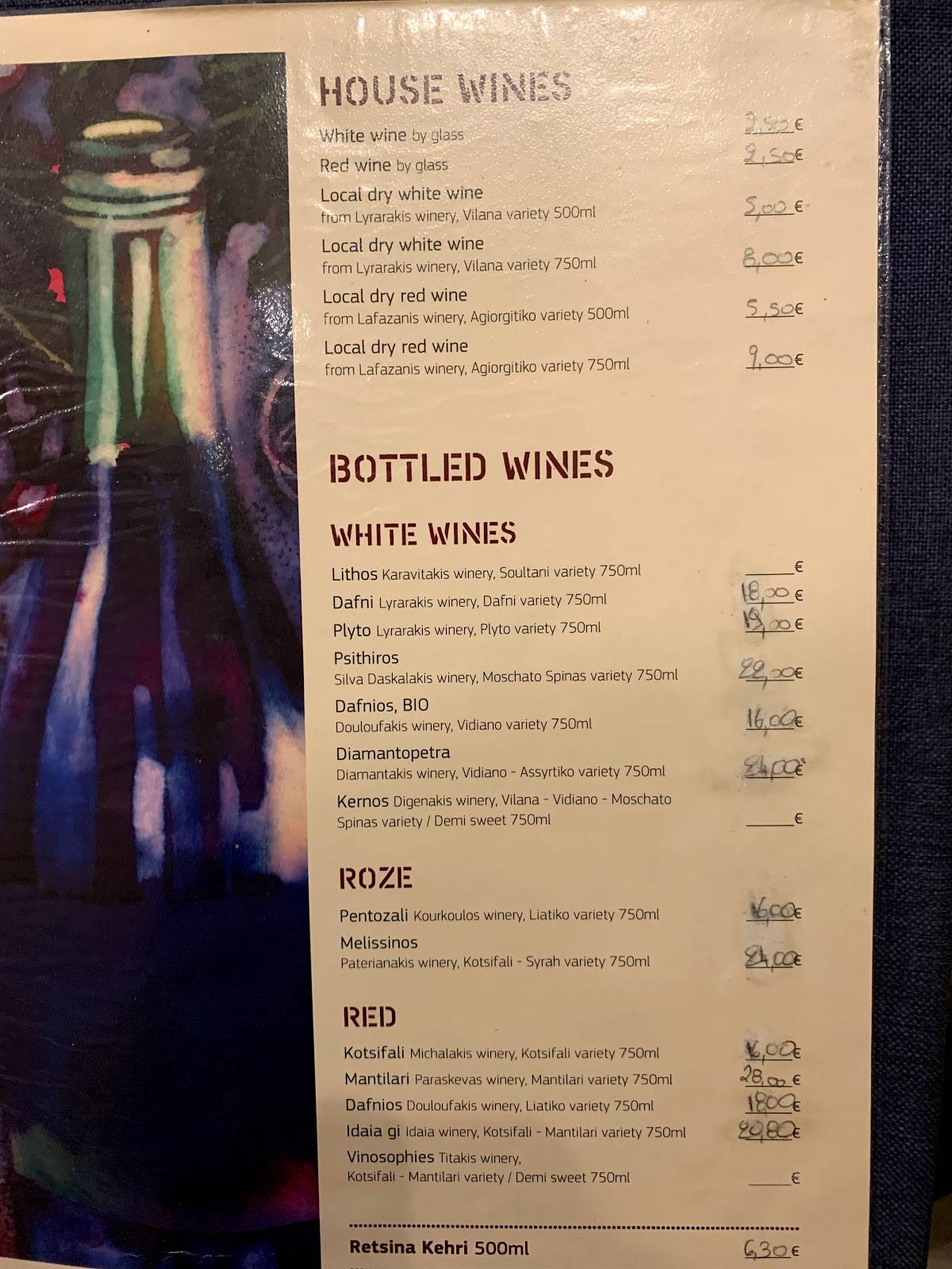 Menu at Raki Ba Raki, Rethimno
