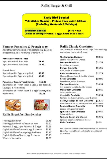 Menu at Rallis Burger & Grill restaurant, Acton