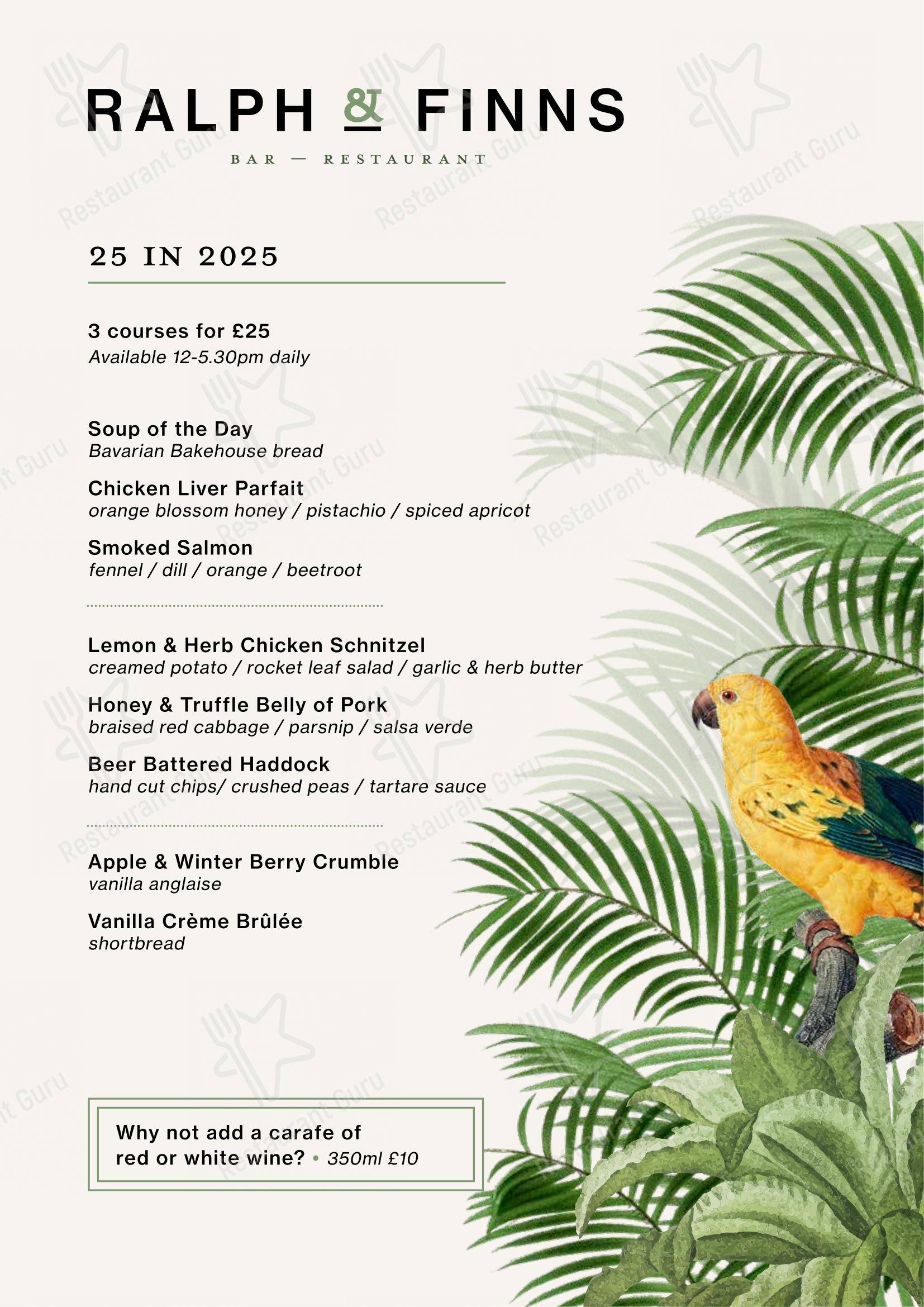 Menu at Ralph & Finns restaurant, Glasgow, 23-25 St Vincent Pl