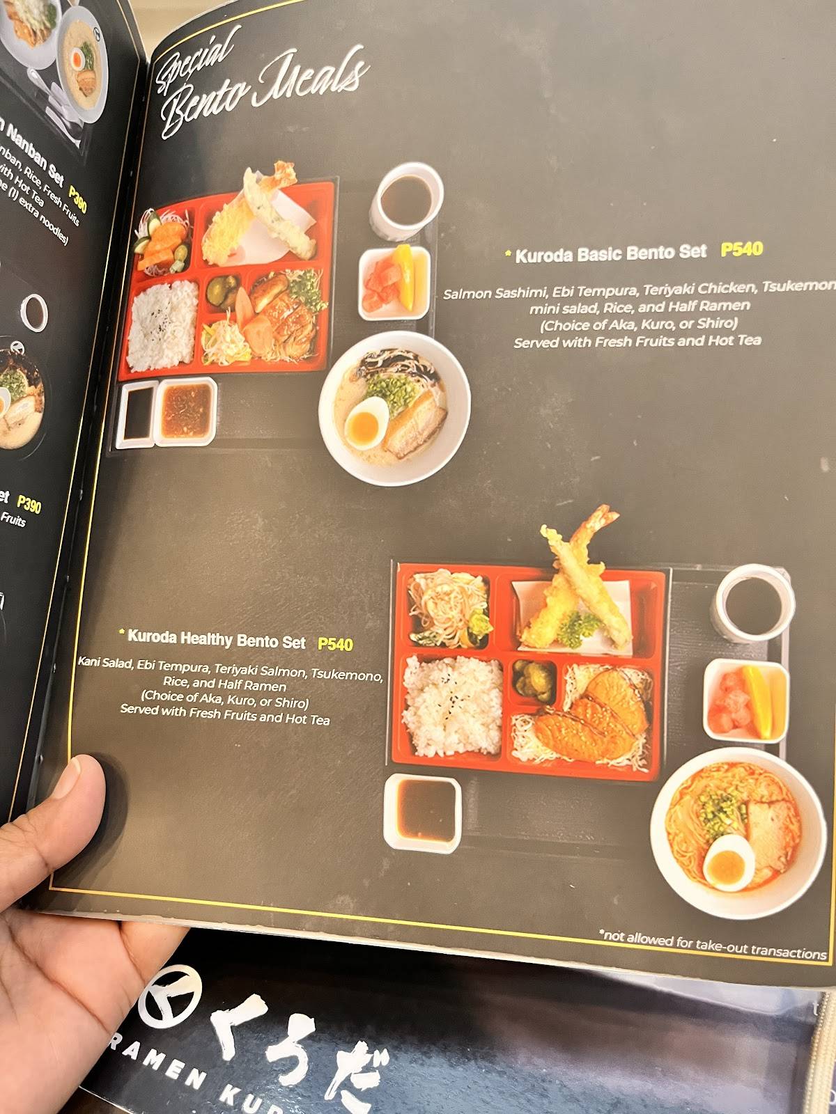 Menu at Ramen Kuroda restaurant, Angeles