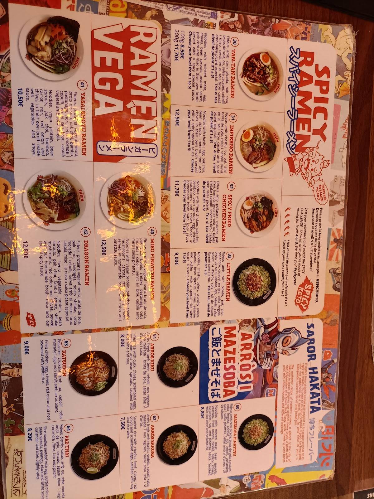 Carta del restaurante Ramen Shifu, Reus