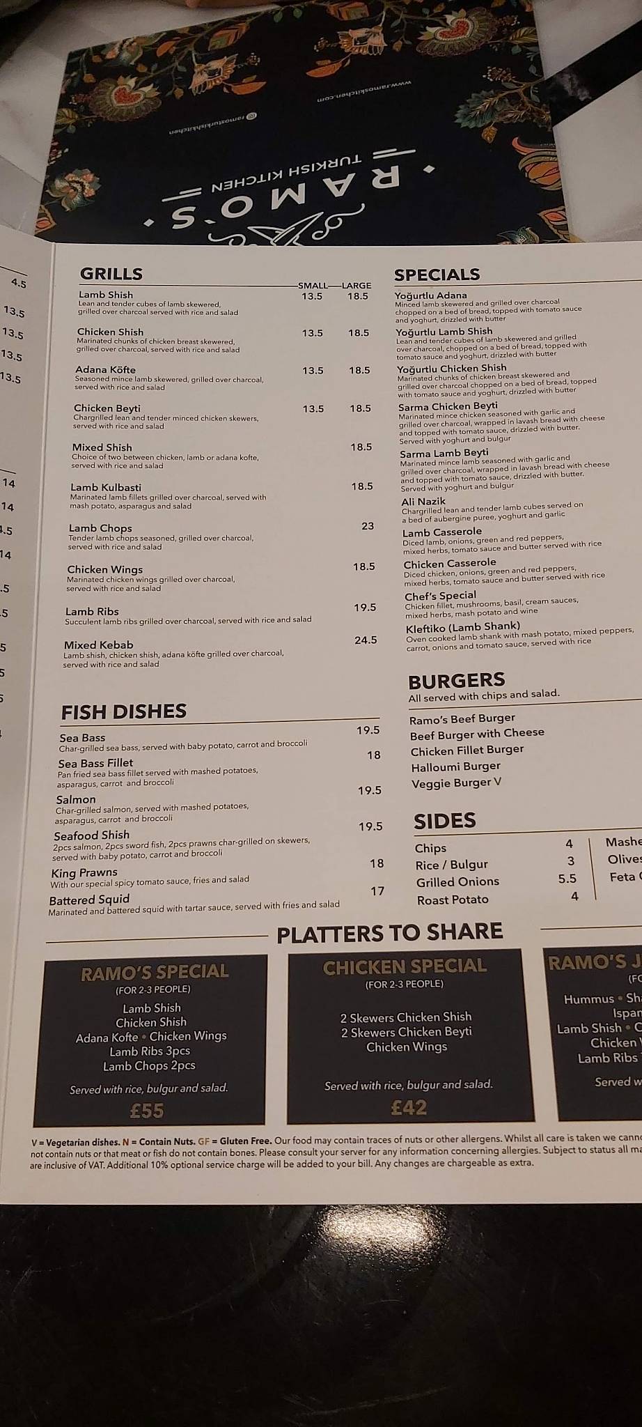 Menu at Ramo's Turkish Kitchen restaurant, Kingston upon Thames