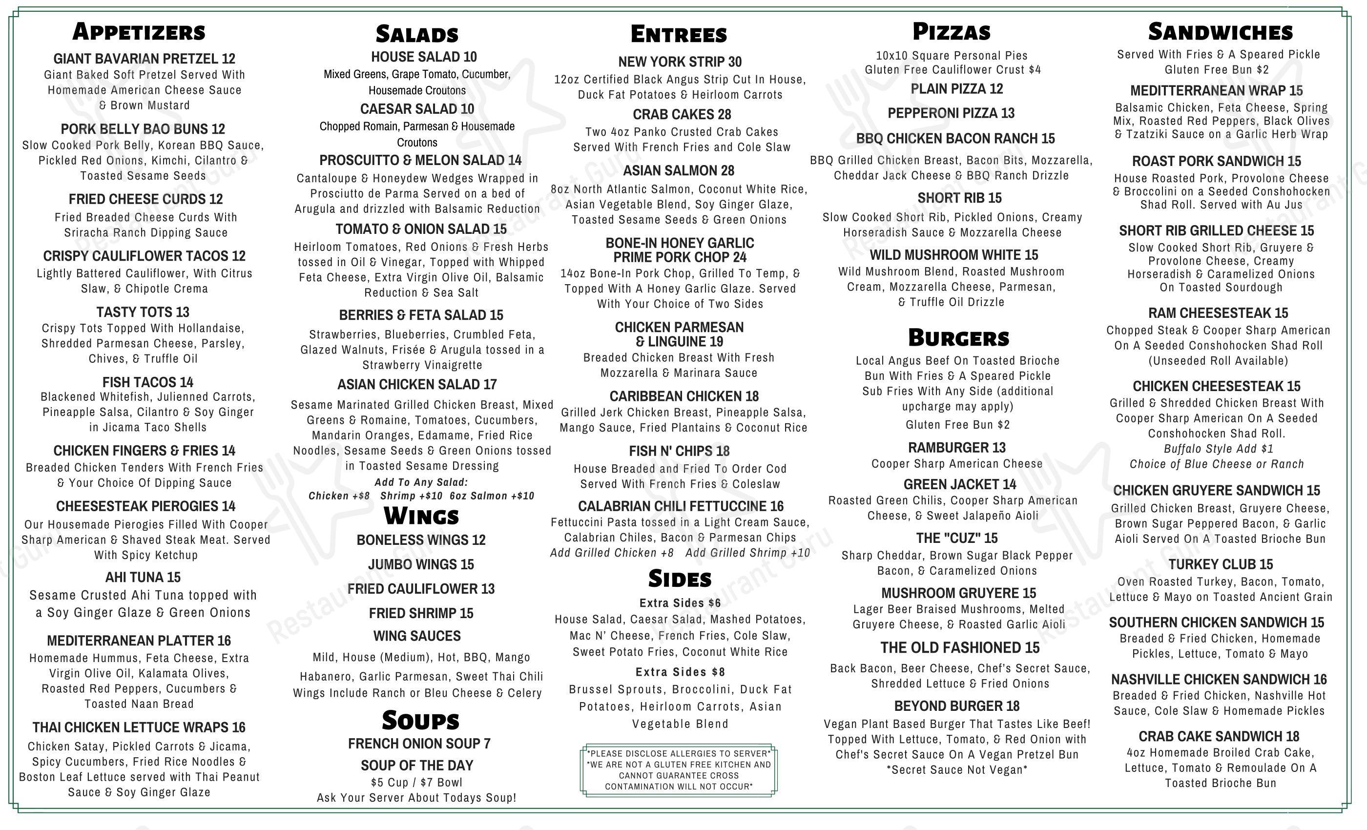Menu at Rams Pint House & Rooftop Lounge pub & bar, Perkasie