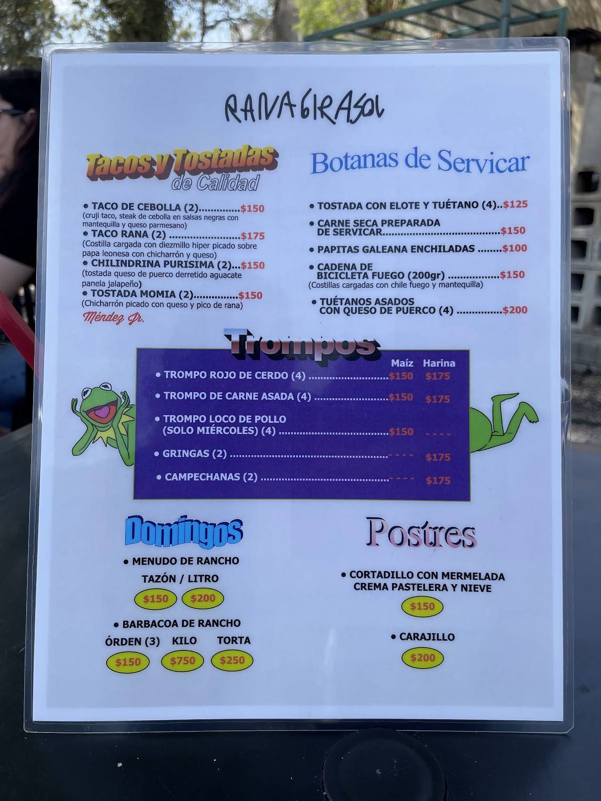 Carta del restaurante Rana Girasol Downtown, Monterrey