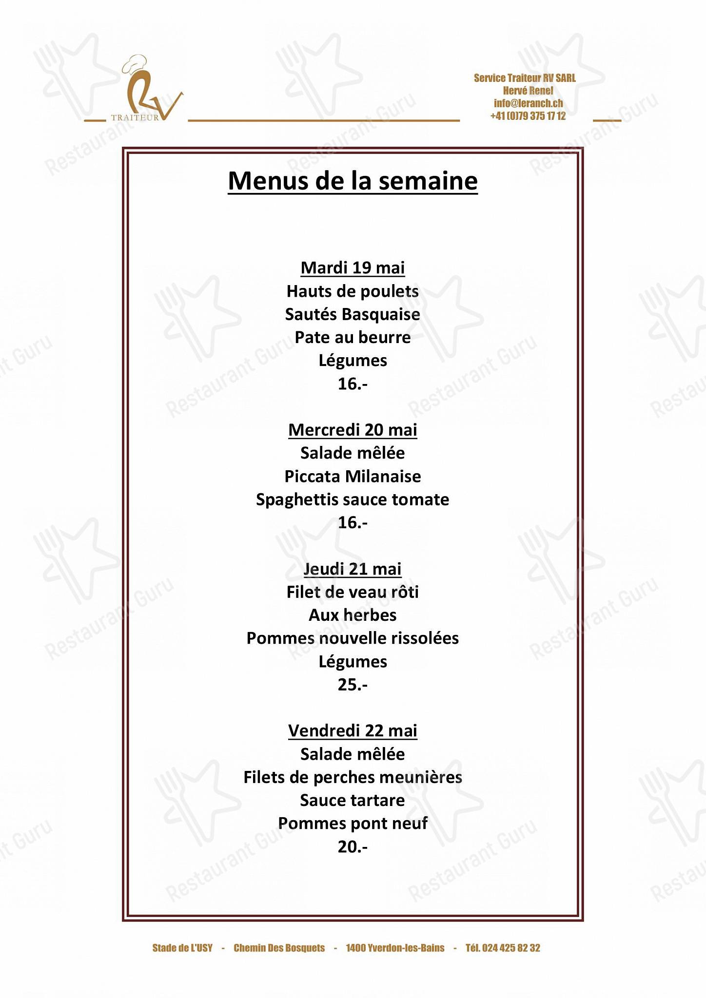 Menu da Le Ranch - Restaurant, Yverdon-les-Bains, Chem. des Bosquets 1