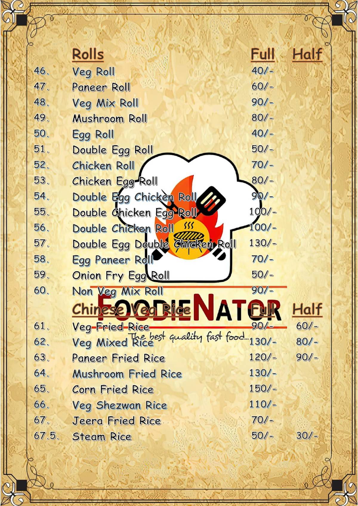 Menu at FoodieNator (Chinese & Indian Foods), Ranchi