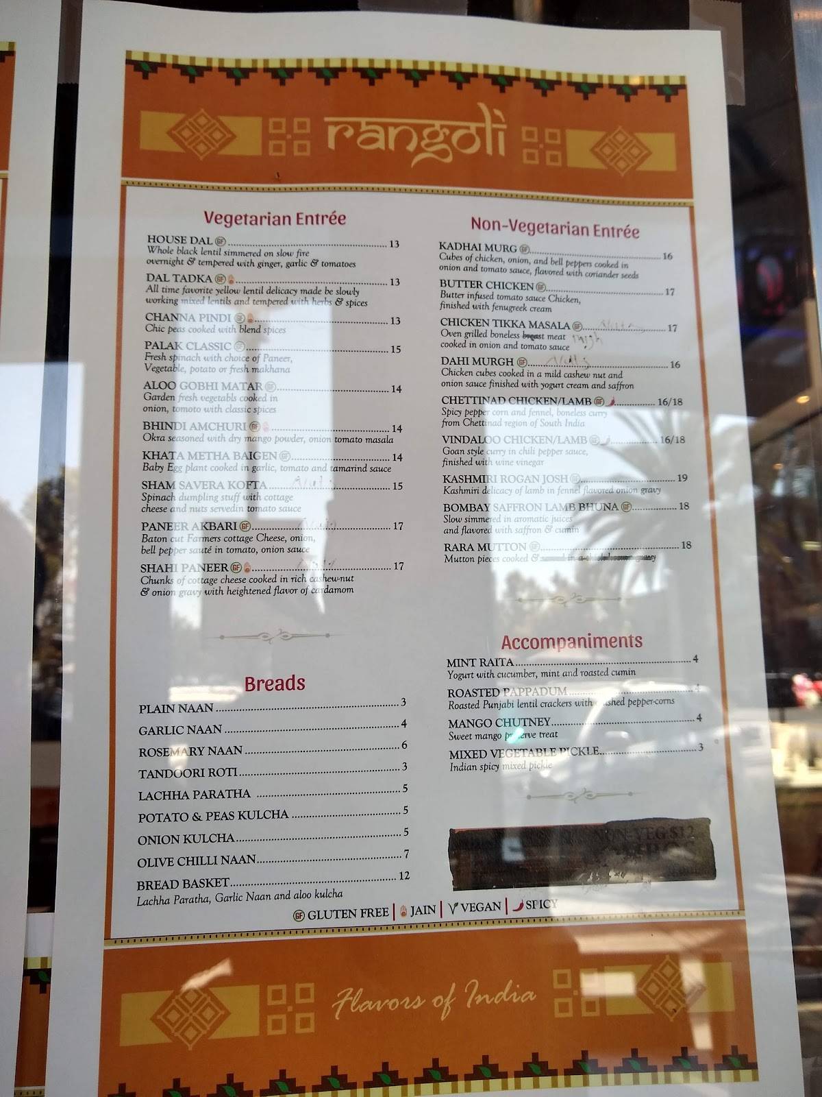 Menu at Rangoli Flavors of India restaurant, Fremont