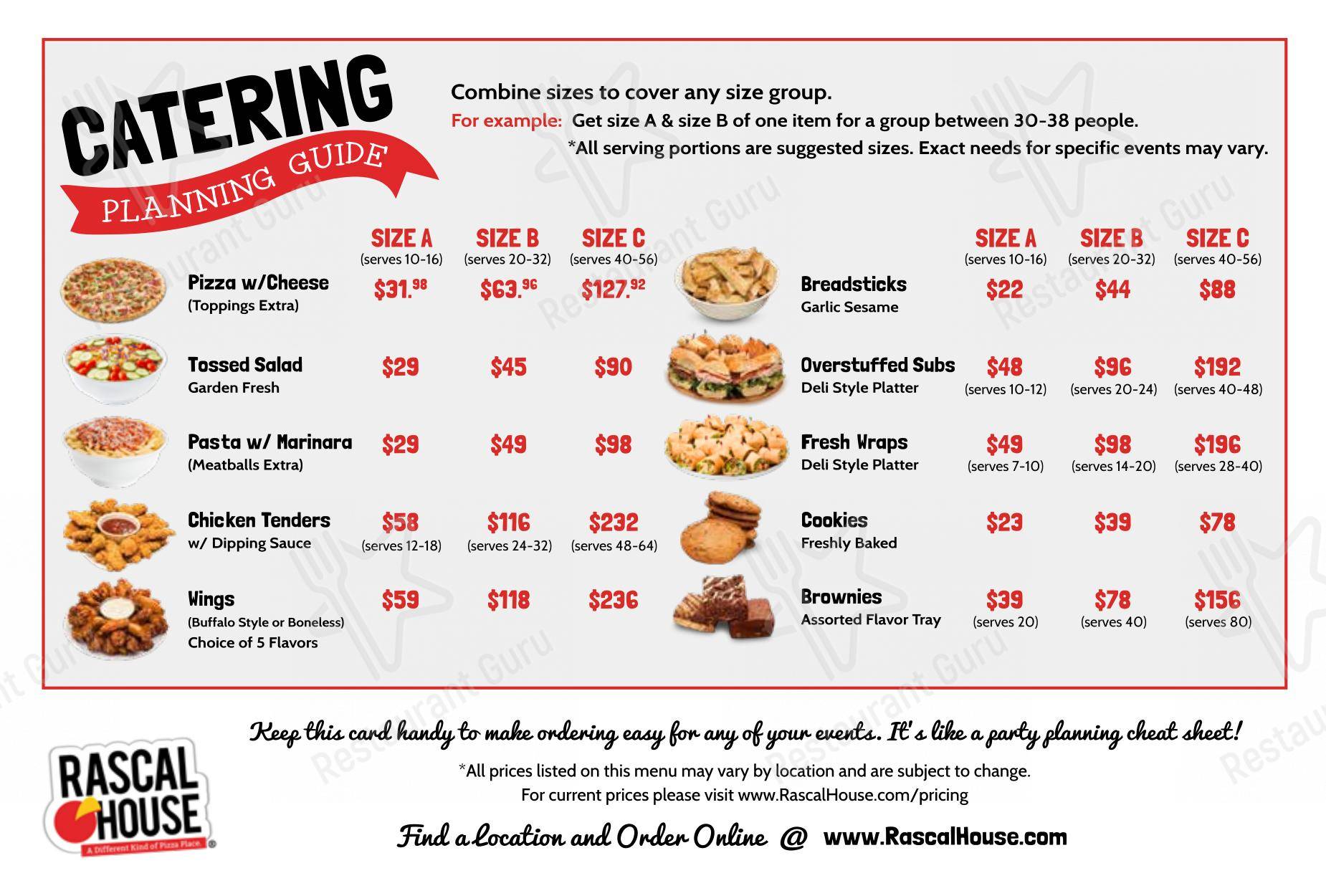 Menu at Rascal House pizzeria, Maple Heights, Northfield Rd