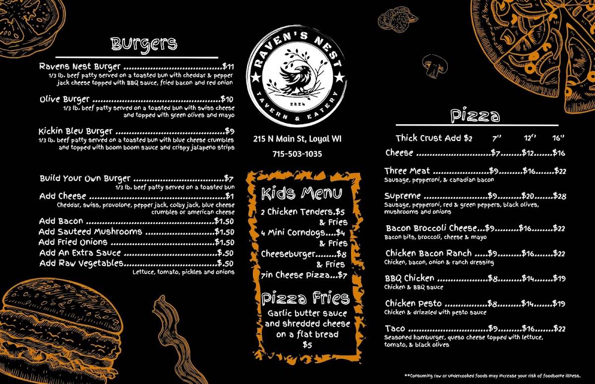Menu at Raven's Nest Tavern pub & bar, Loyal