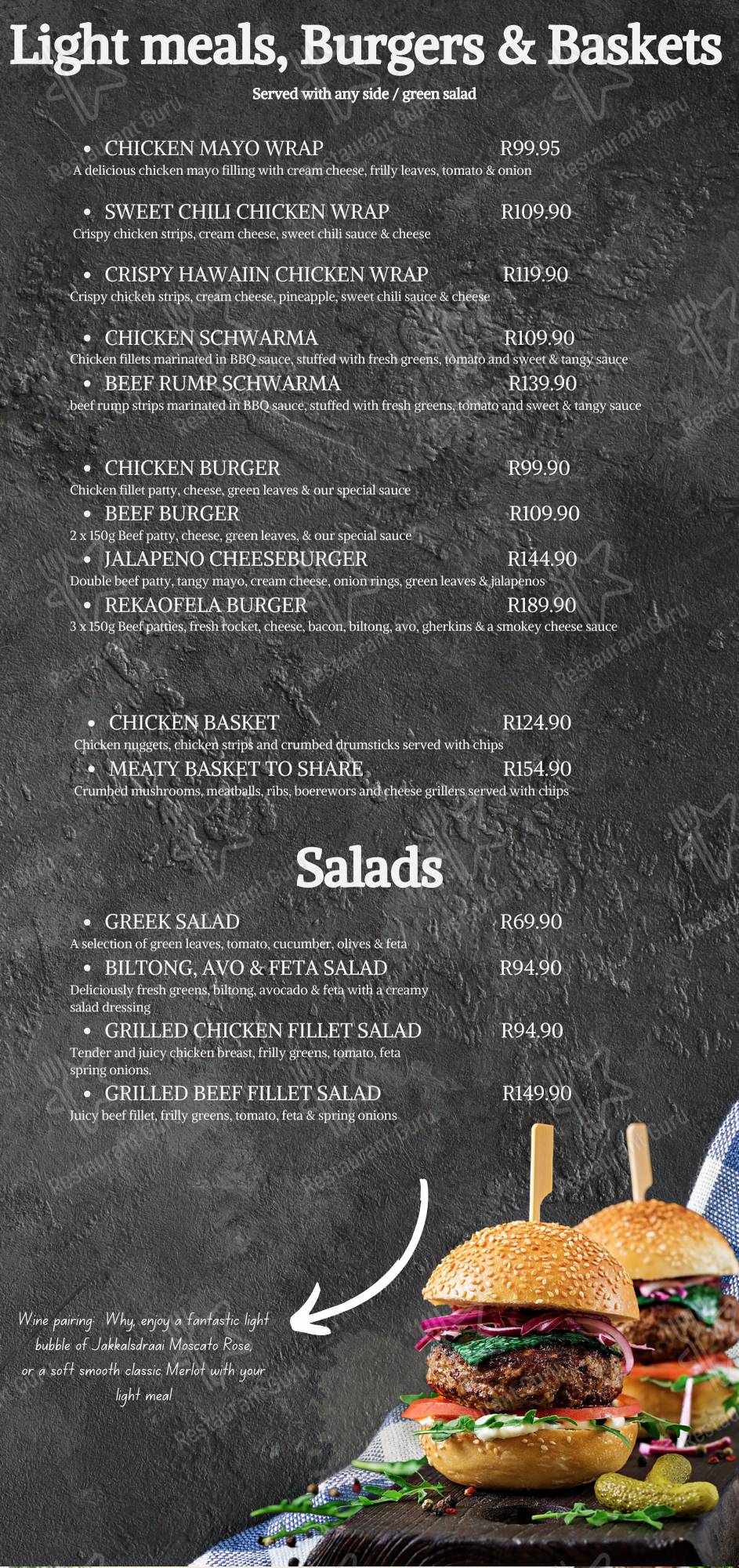 Menu at Re kaofela African cuisine restaurant, Klerksdorp