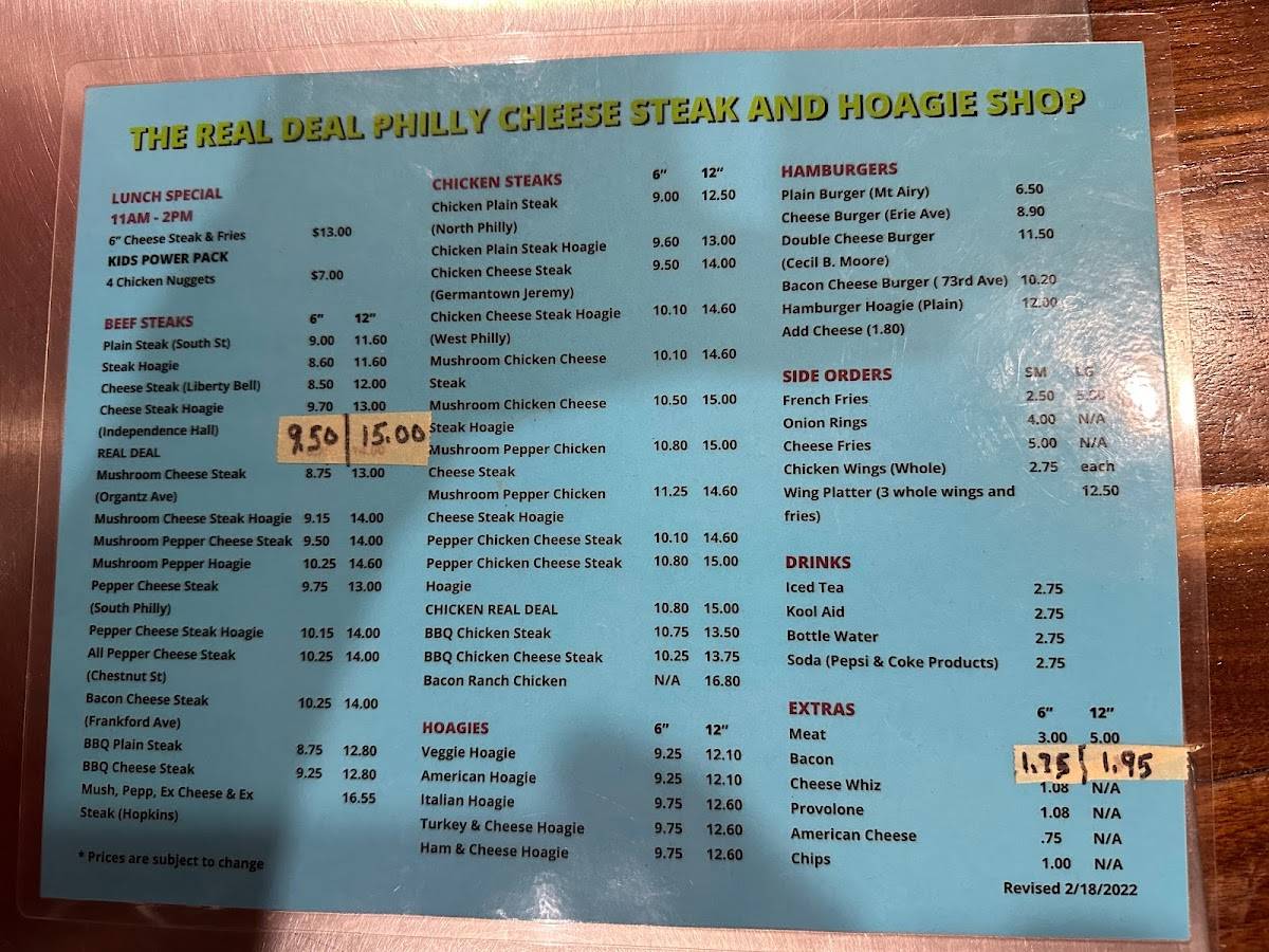 Menu at Real Deal restaurant, Spartanburg, Asheville Hwy