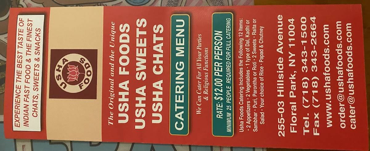 Menu at Real Usha Sweets & Snacks desserts, Floral Park, 259-15 ...