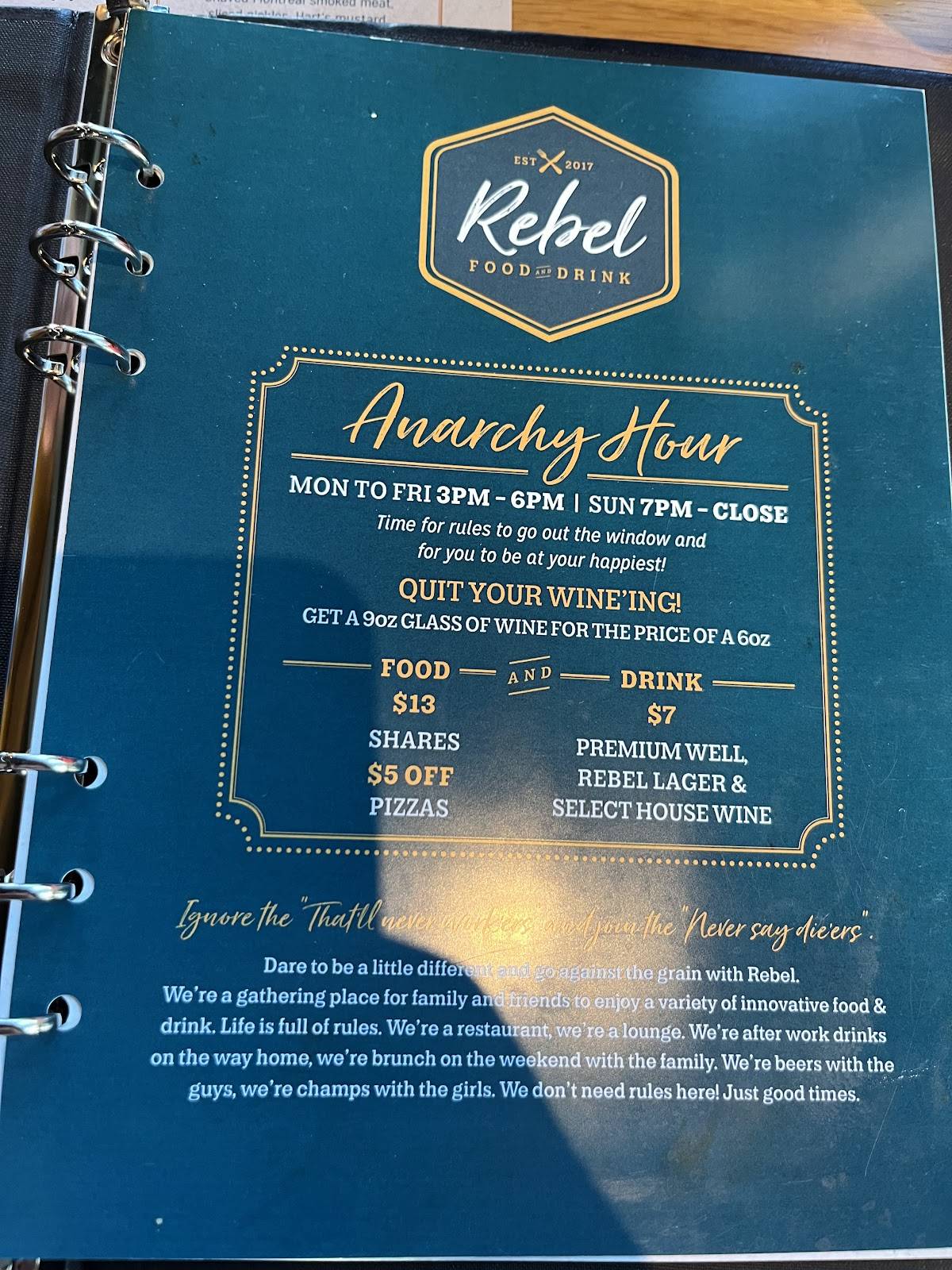 Menu at Rebel Food and Drink pub & bar, Edmonton
