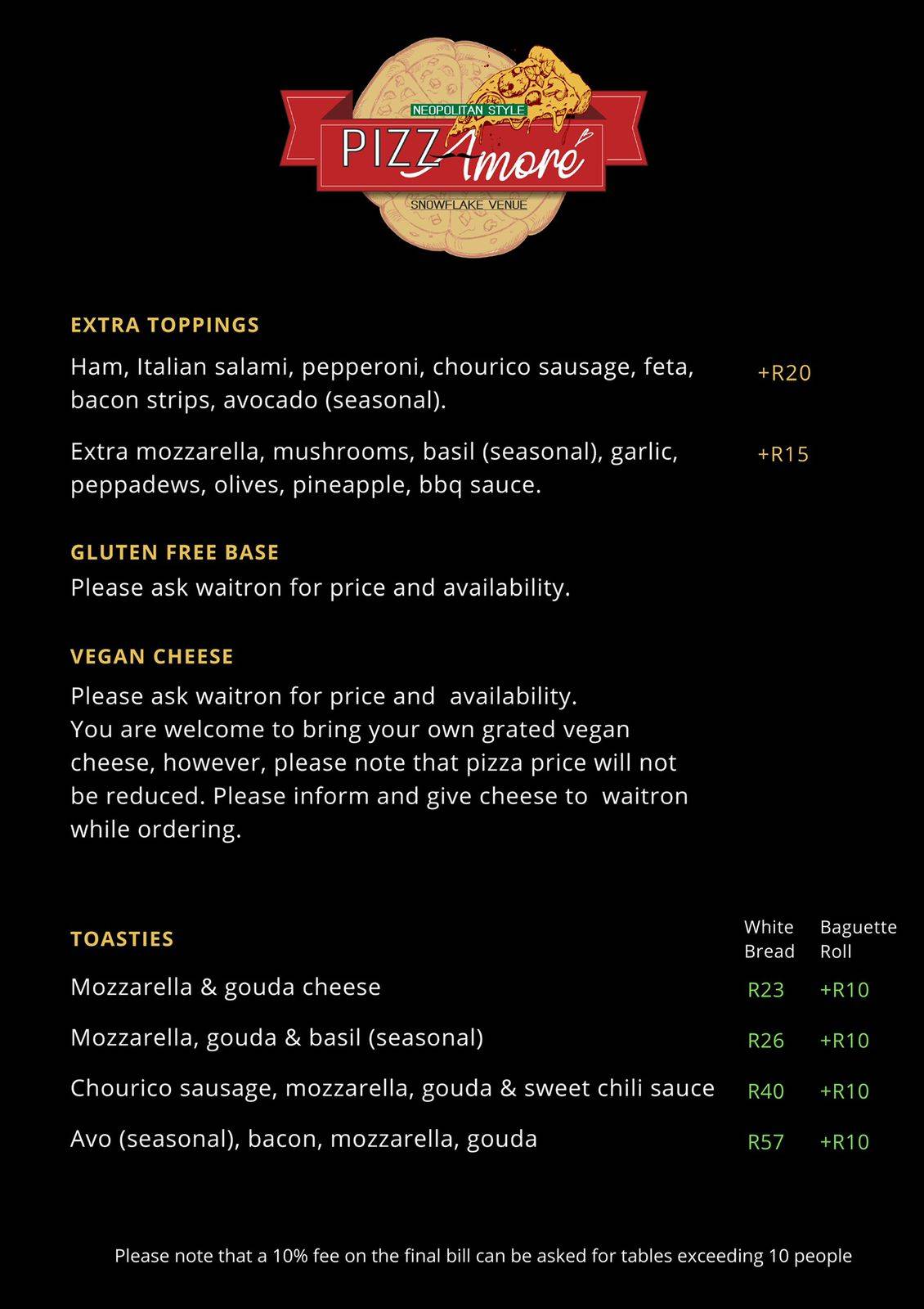 Menu at Recharge Coffee Co., Potchefstroom