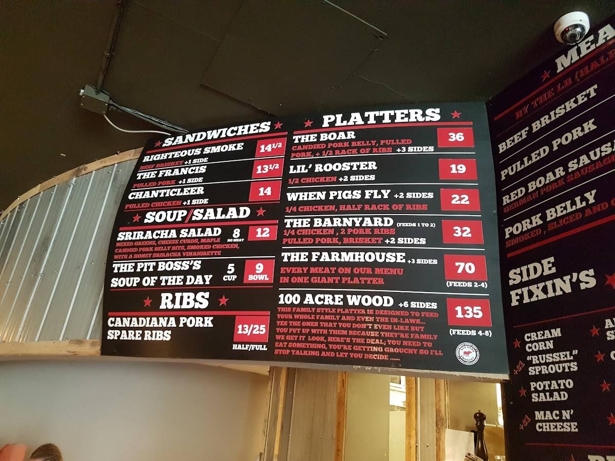 Menu at Red Boar Smokery BBQ, Red Deer, 50 St #104