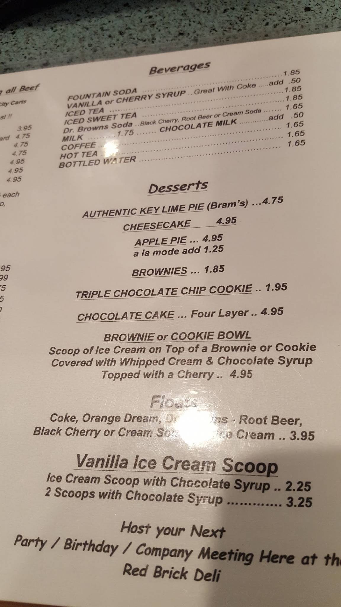 Menu at Red Brick Deli restaurant, Murphy