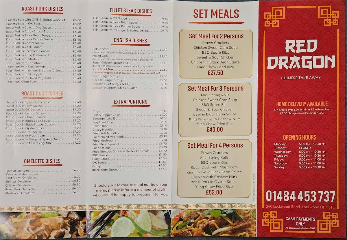 Menu at Red Dragon fast food, Huddersfield