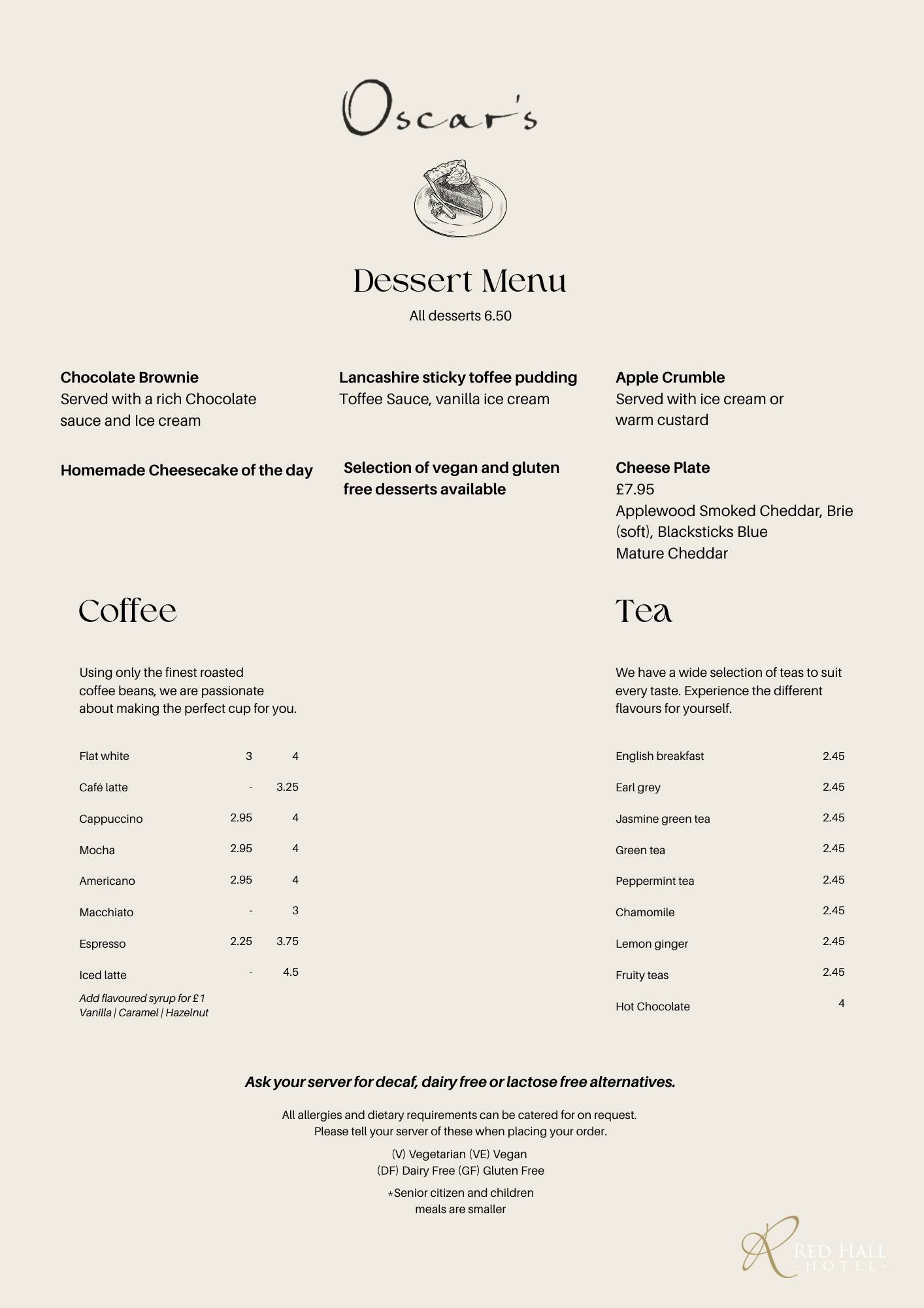 Menu at Red Hall Hotel Bury Bury restaurant, Bury