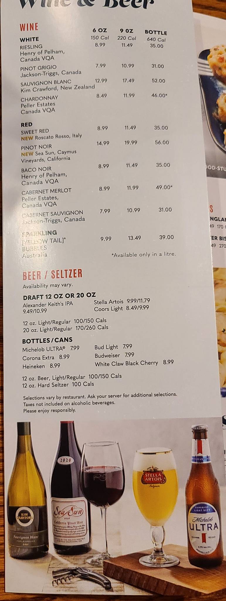 Menu at Red Lobster restaurant, Kitchener