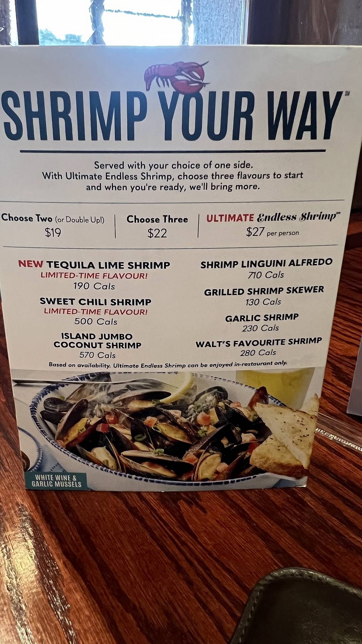 Menu at Red Lobster restaurant, Kitchener
