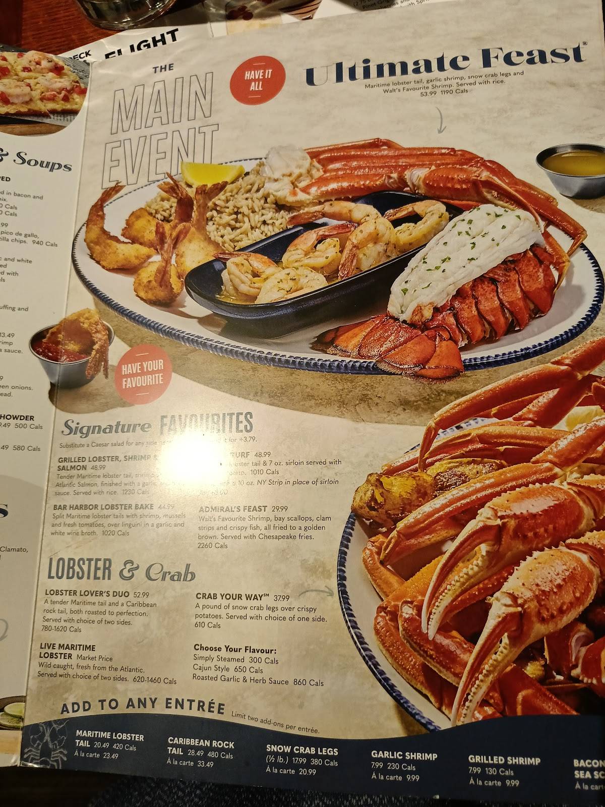 Menu at Red Lobster restaurant, Windsor, Tecumseh Rd E