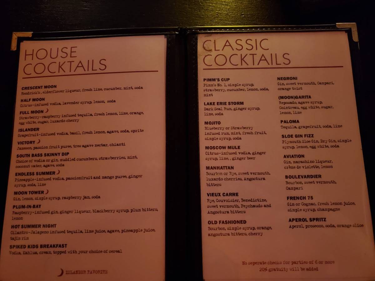 Menu at Red Moon pub & bar, Put-in-Bay