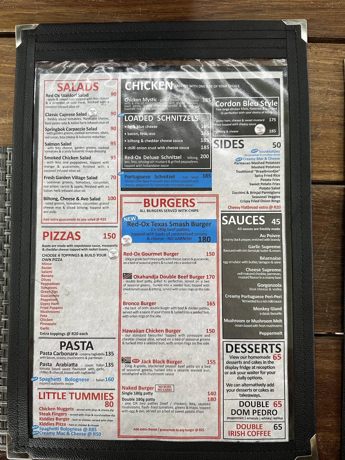 Menu at Red Ox Steakhouse, Upington