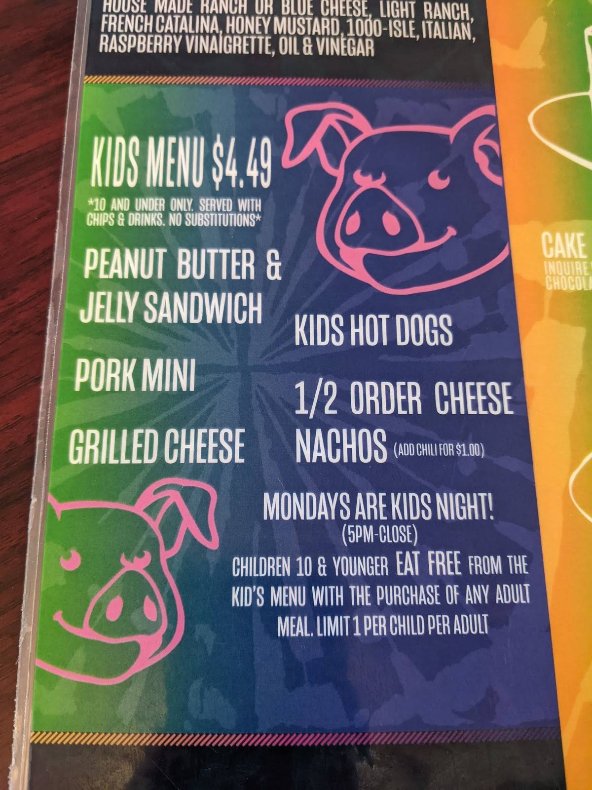 Menu at Red Pig Bar-B-Q, Johnson City