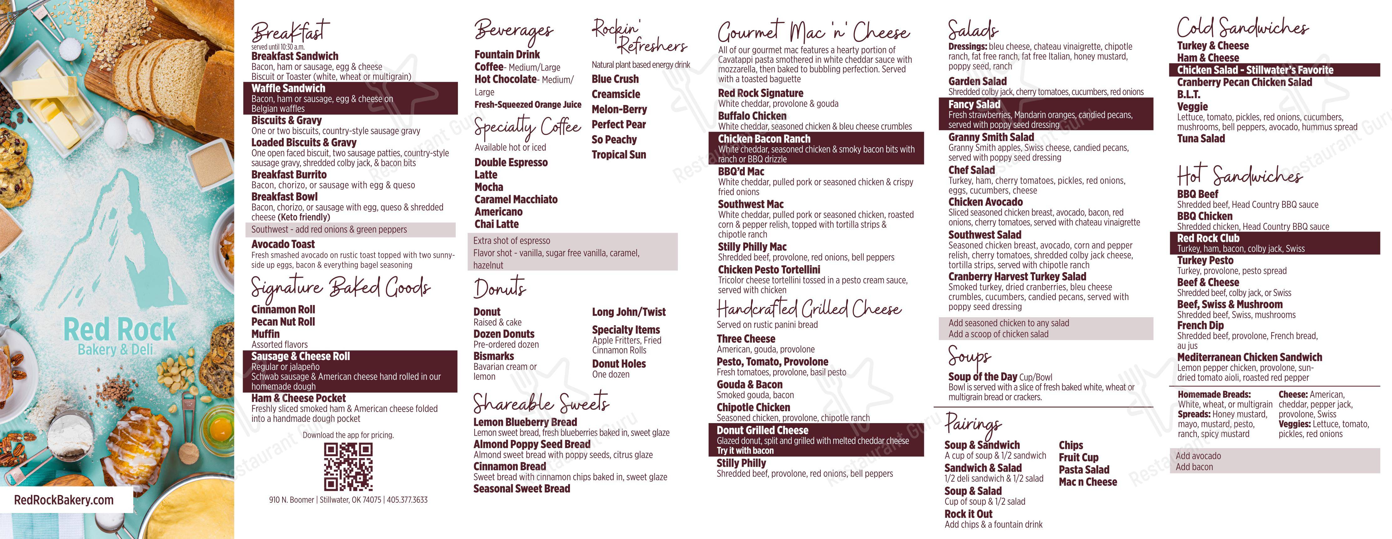 Menu at Red Rock Bakery & Deli, Stillwater, 910 N Boomer Rd