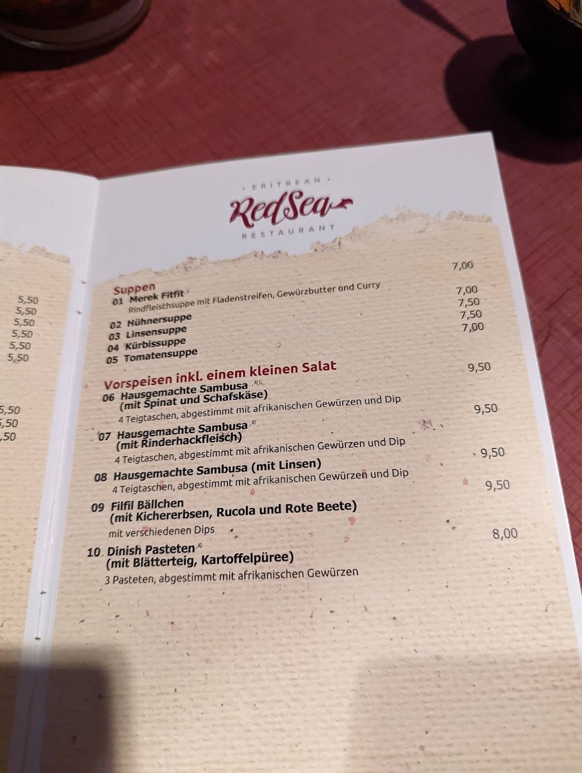 Carta de Red Sea Restaurant, Bonn